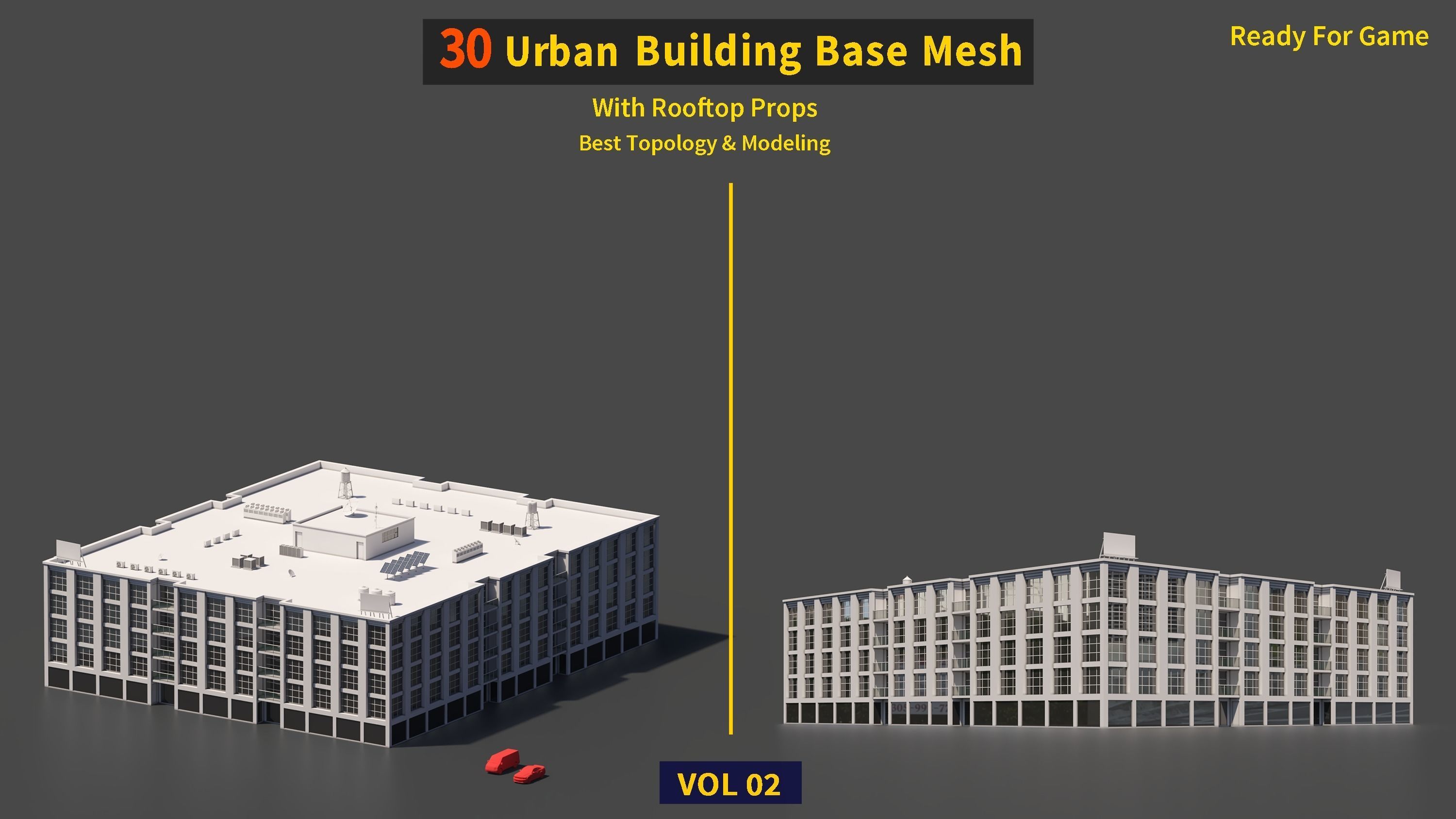 3D model 30 Urban Building Base Mesh - with Rooftop - Real Scale and ...