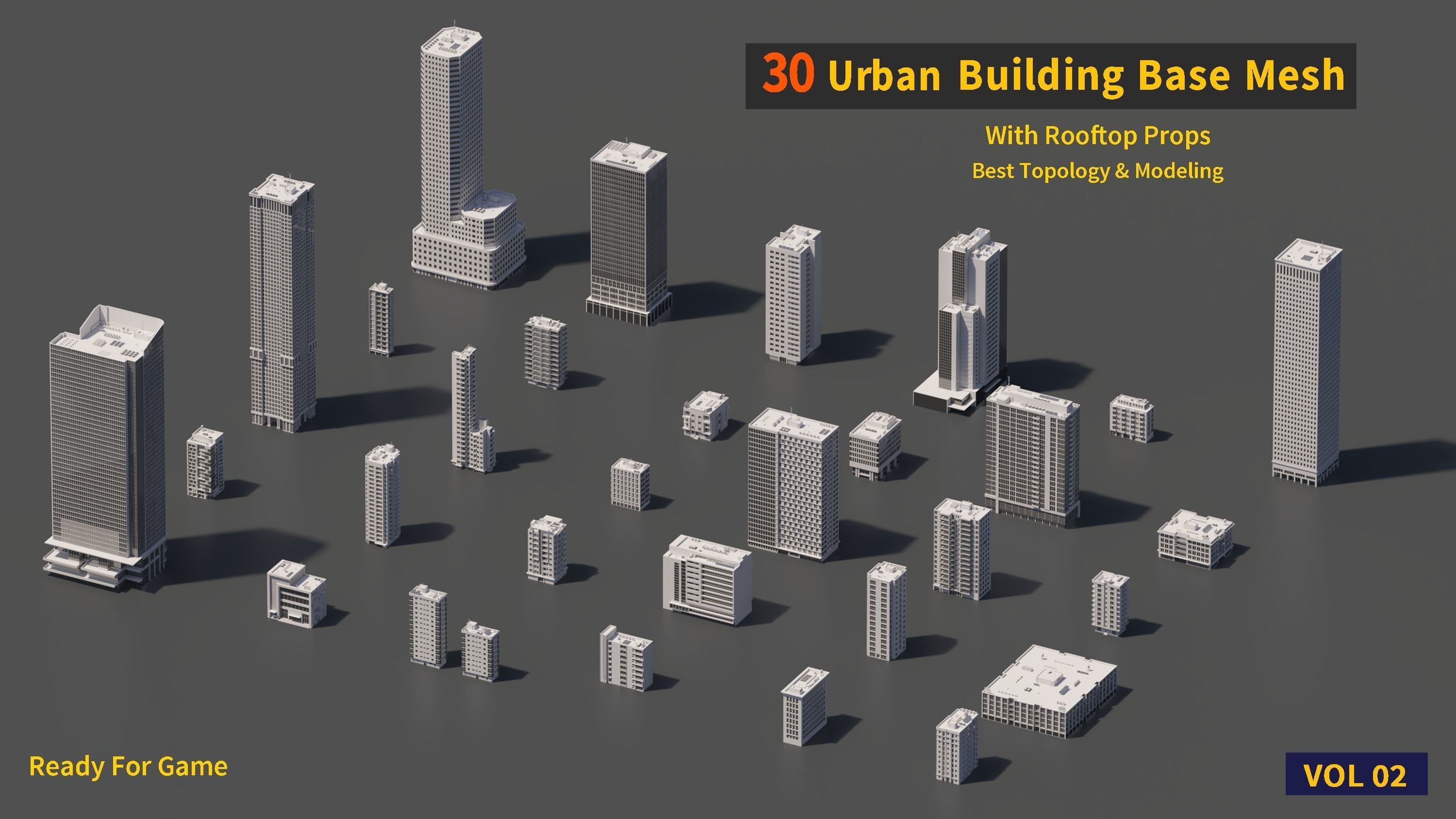 3D model 30 Urban Building Base Mesh - with Rooftop - Real Scale and ...