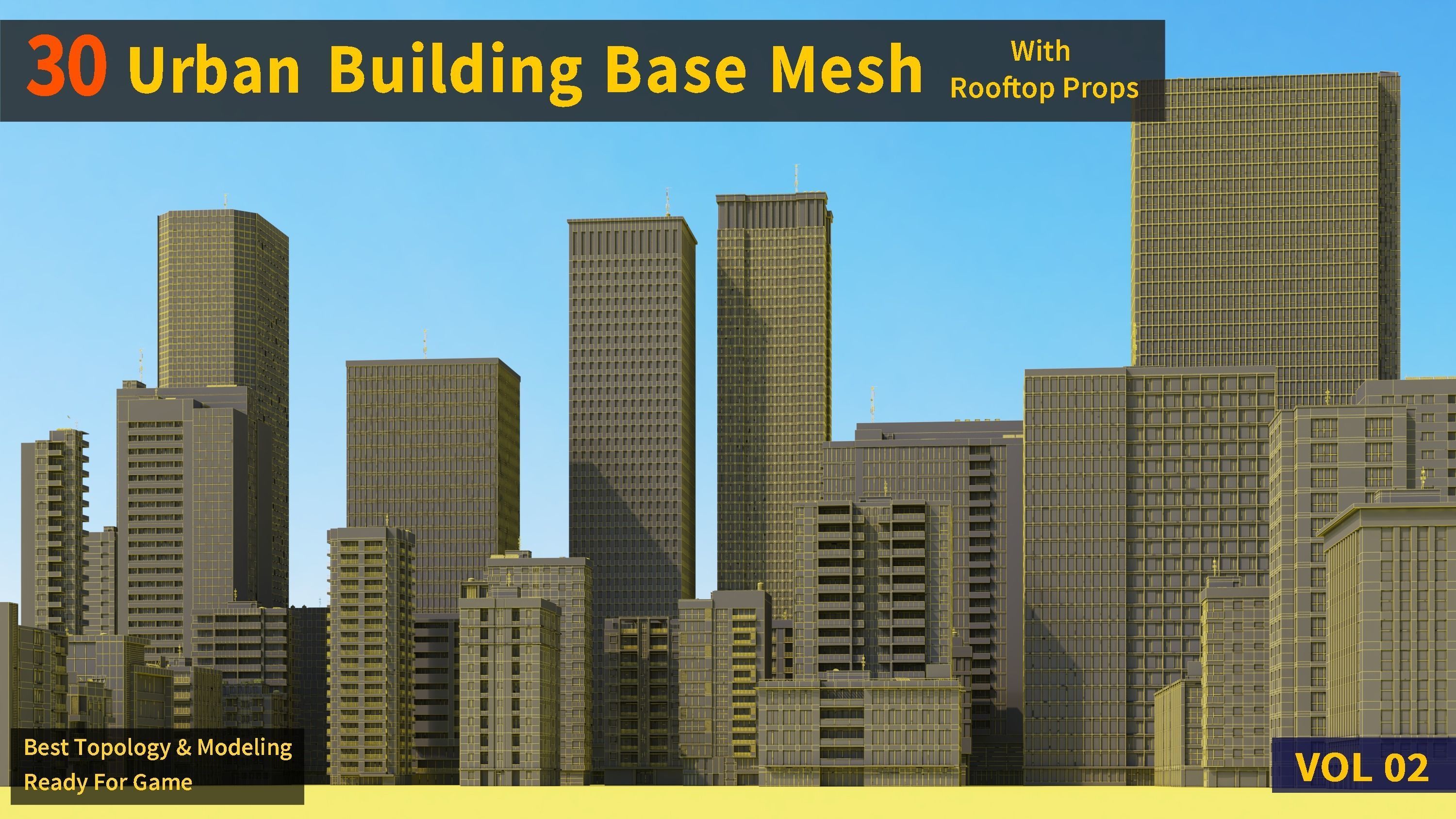 3D model 30 Urban Building Base Mesh - with Rooftop - Real Scale and ...