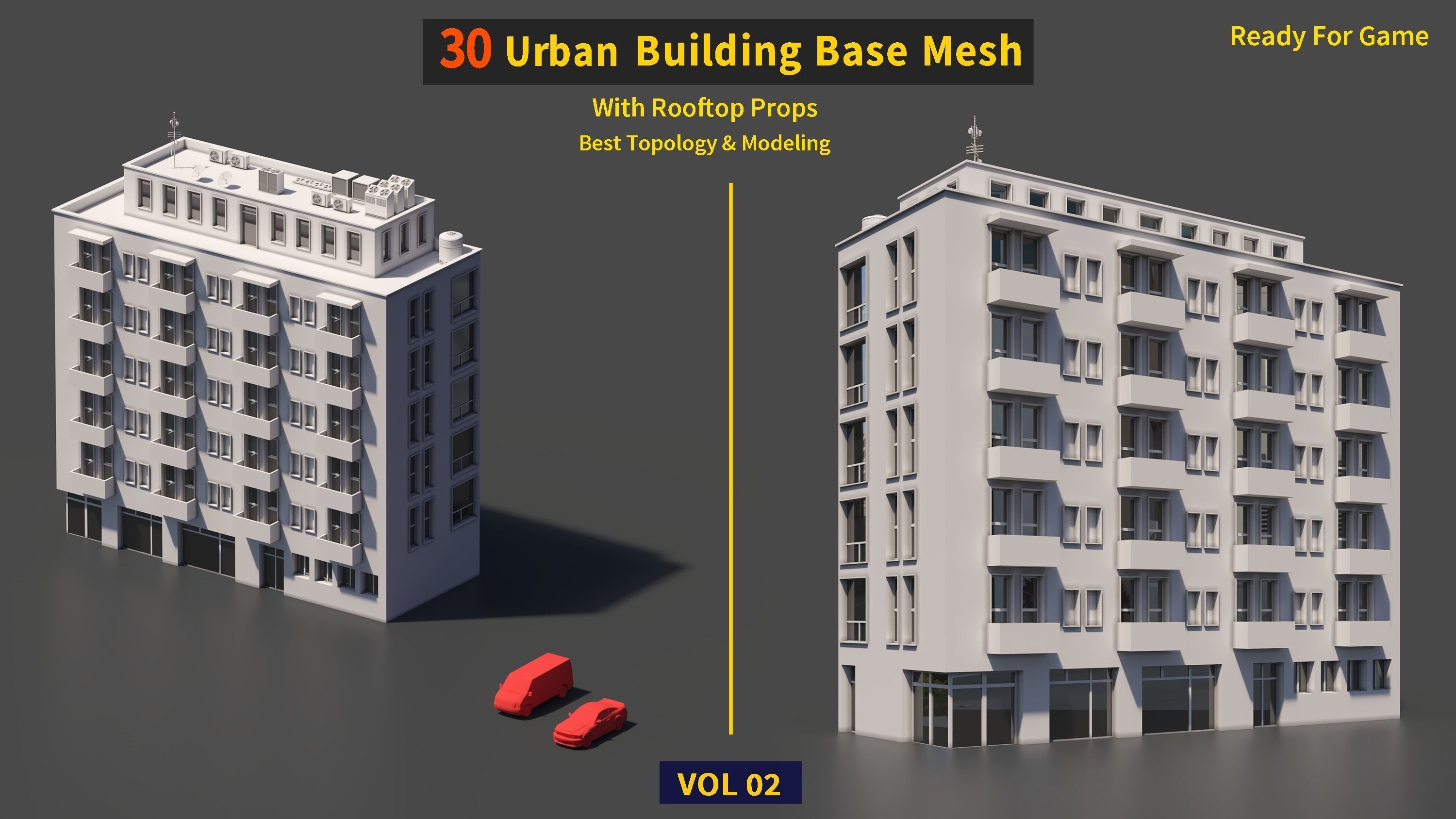 3D model 30 Urban Building Base Mesh - with Rooftop - Real Scale and ...