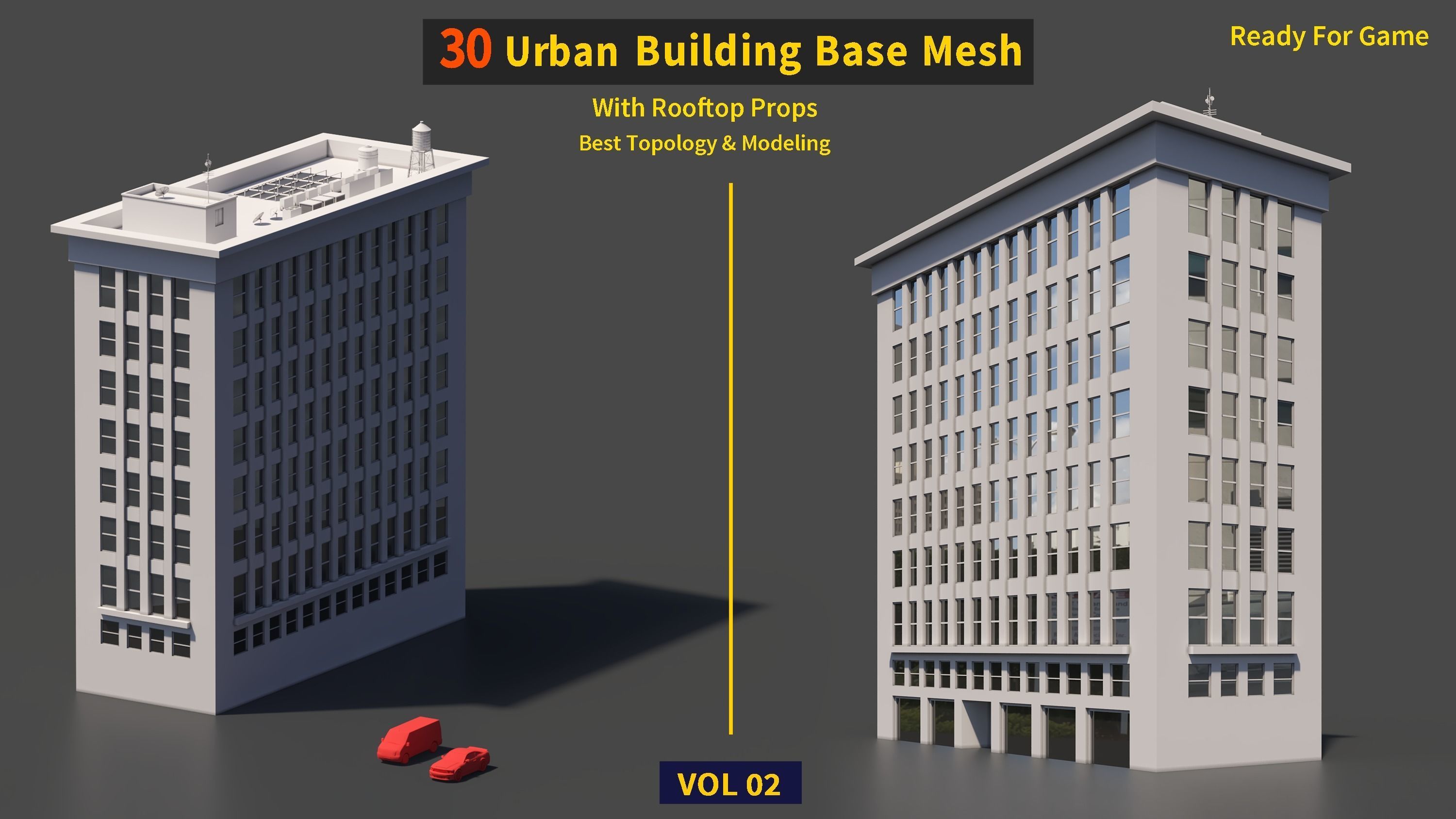 3D model 30 Urban Building Base Mesh - with Rooftop - Real Scale and ...