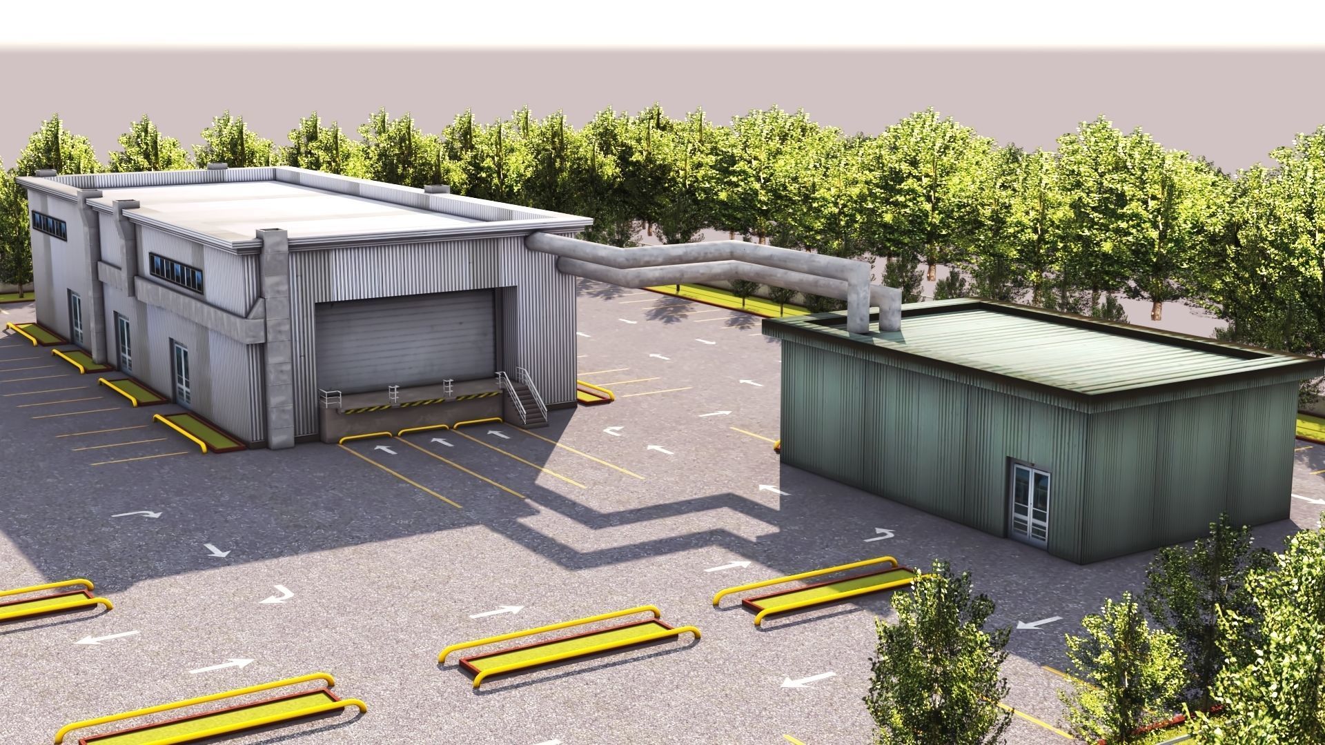 3D model Logistics Warehouse Storage Building Units and Car Park VR ...