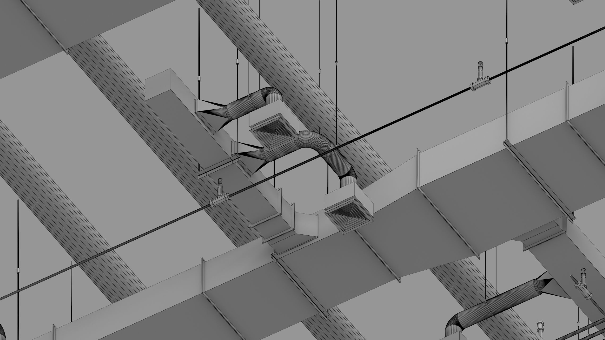 exposed ceiling duct piping 3D model | CGTrader