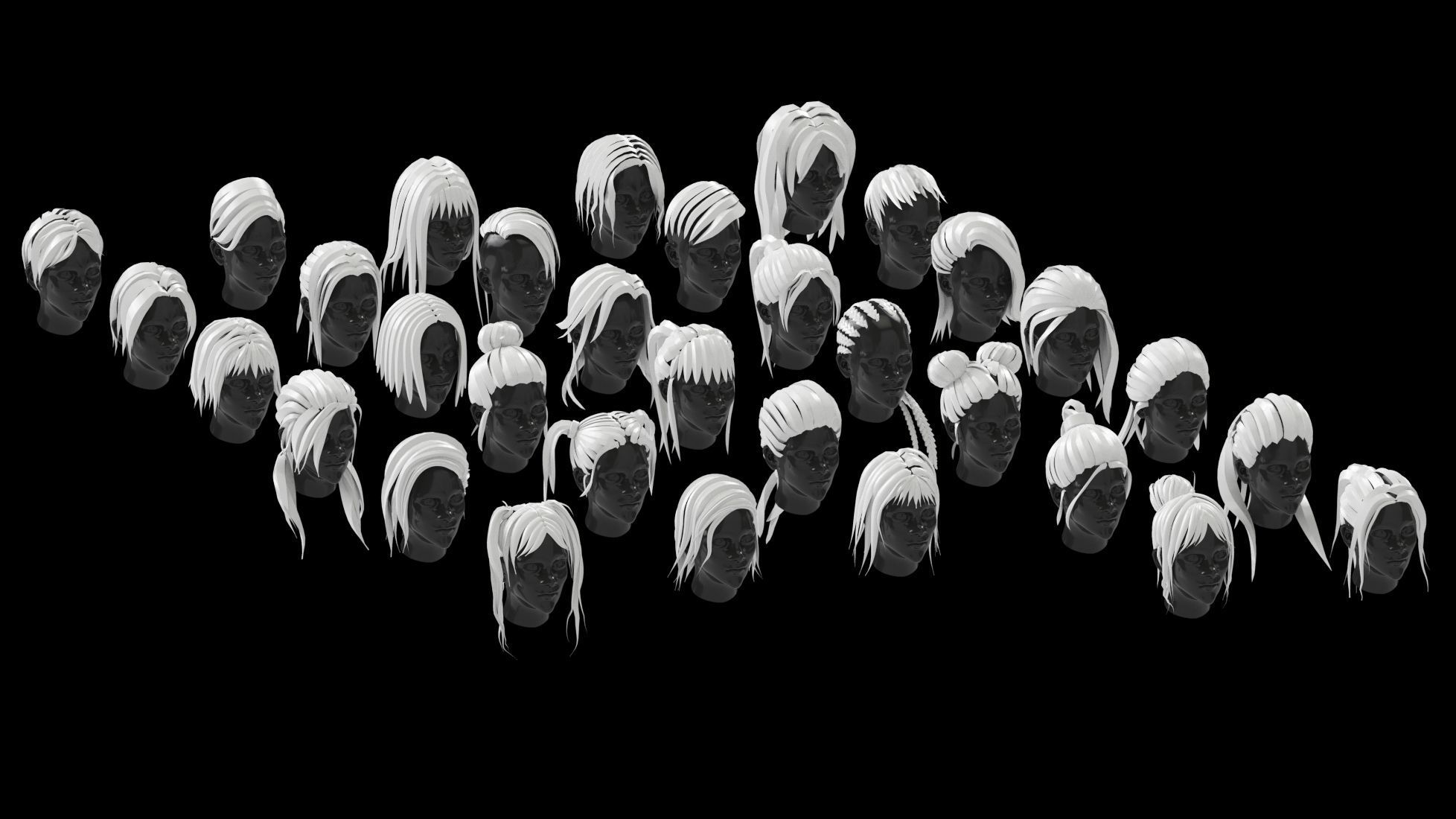 3D model low poly stylized female hair bundle VR / AR / low-poly | CGTrader