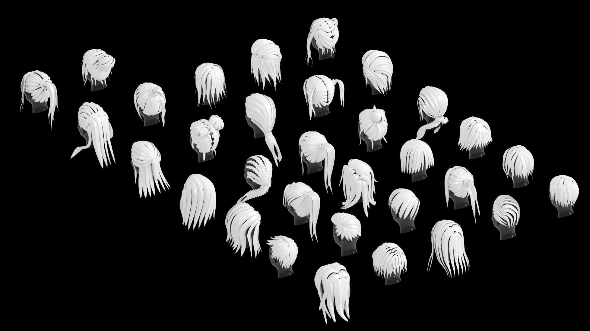 3D model low poly stylized female hair bundle VR / AR / low-poly | CGTrader