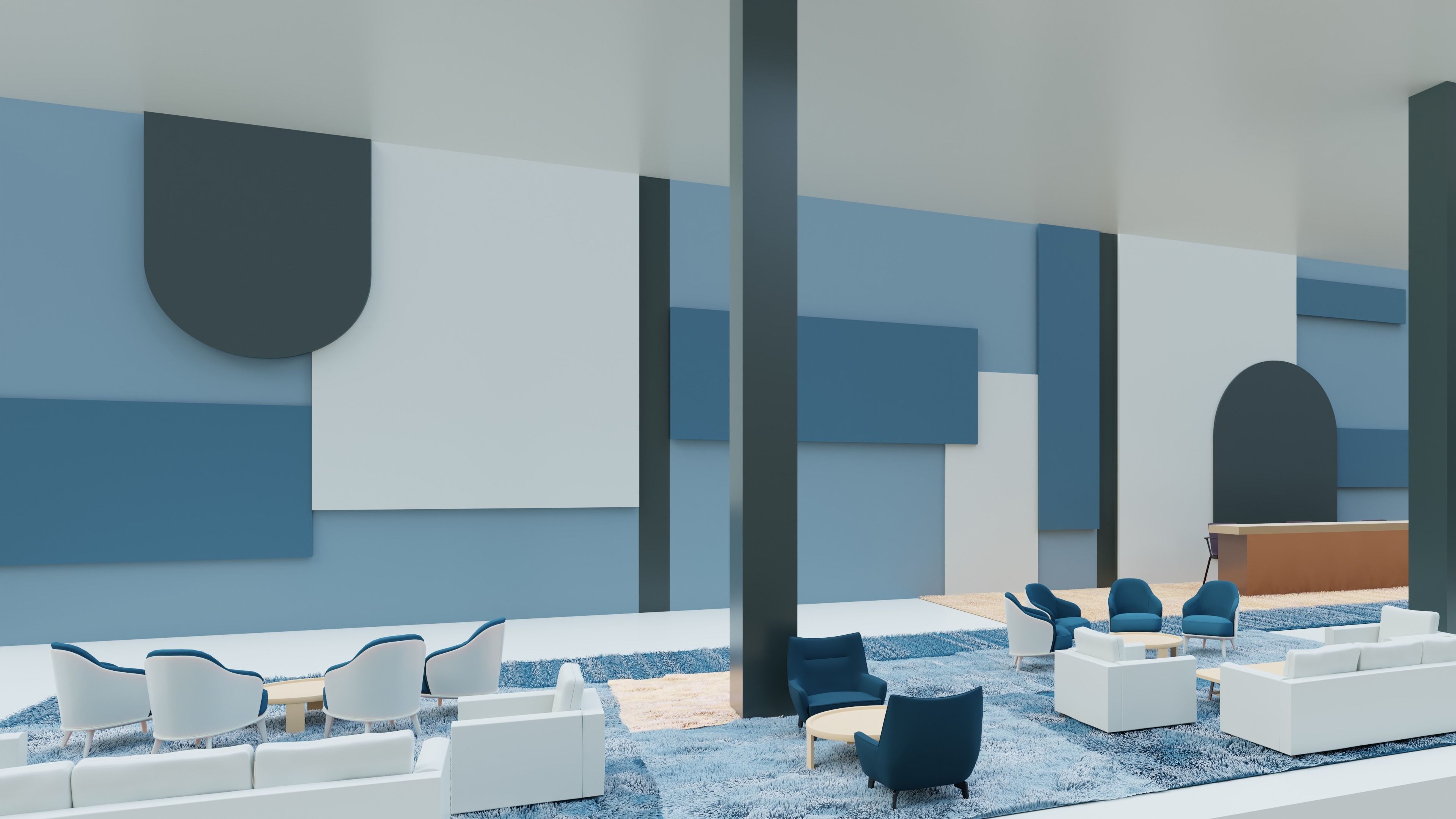 3D model Hotel lobby and room in Color block Style VR / AR / low-poly ...