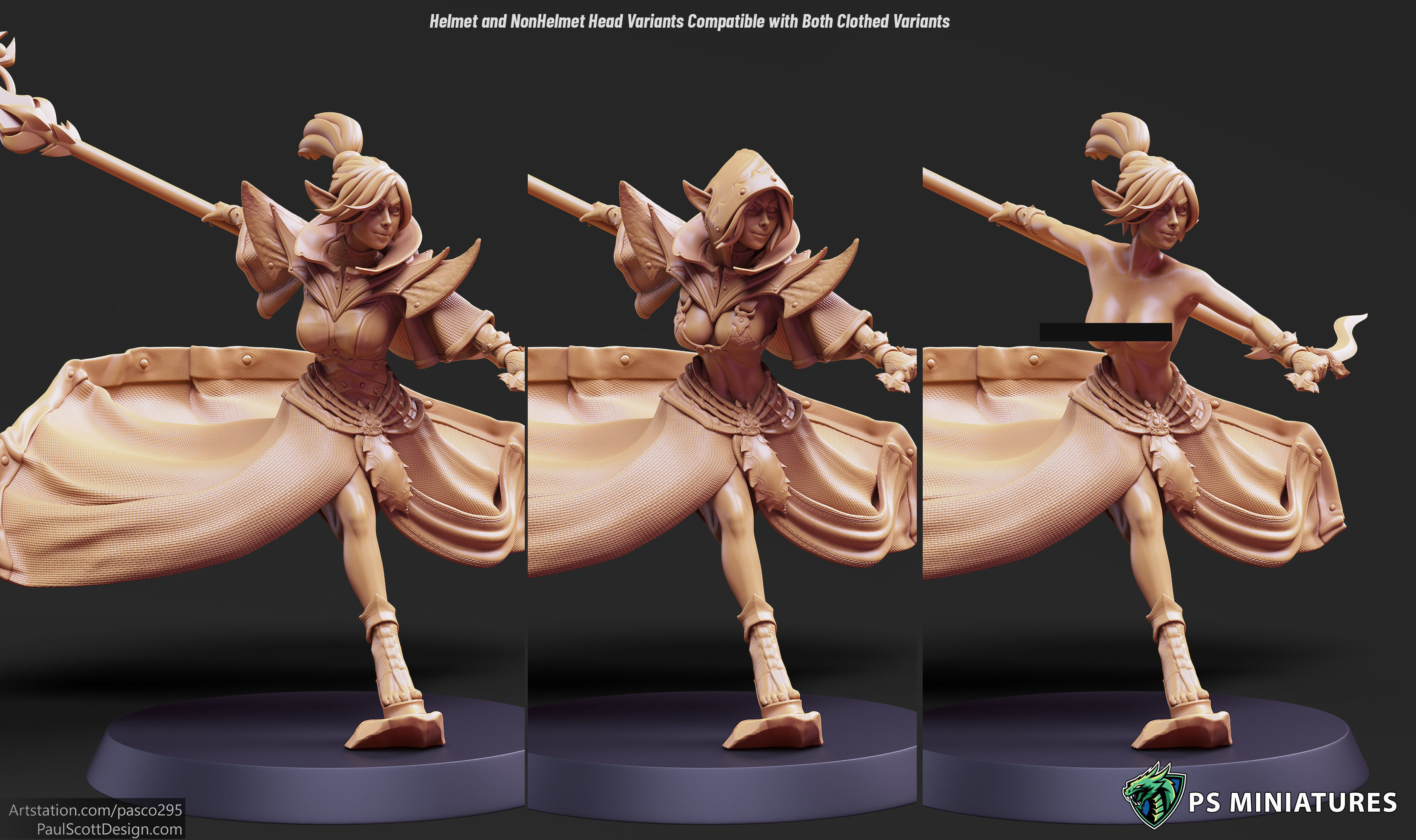 Drow Cleric Bundle - 4 Variants and Pinup Each 3D model 3D printable ...