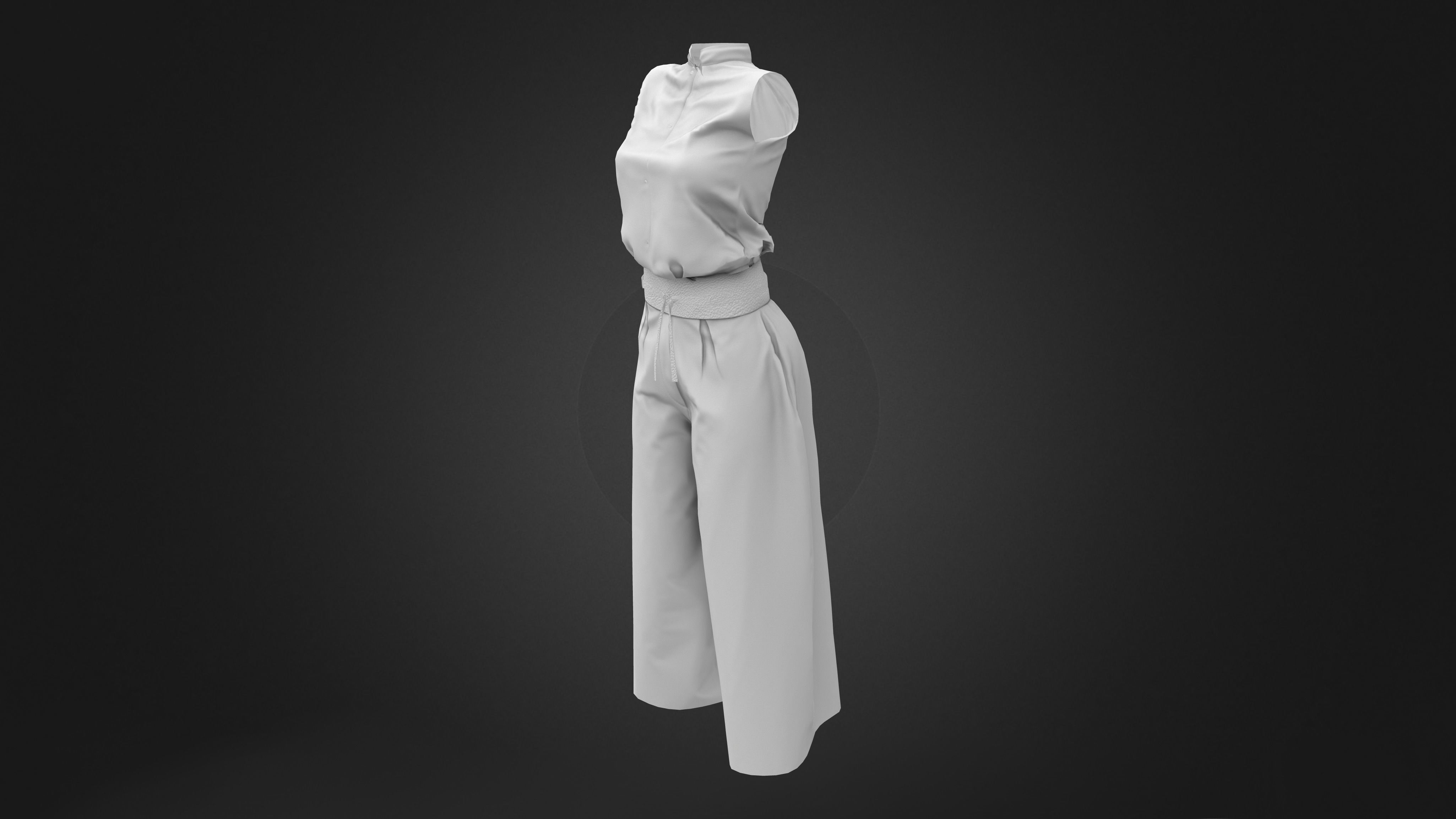 3D model Sleeveless Top Loose Pants Outfit With Large Belt VR / AR ...