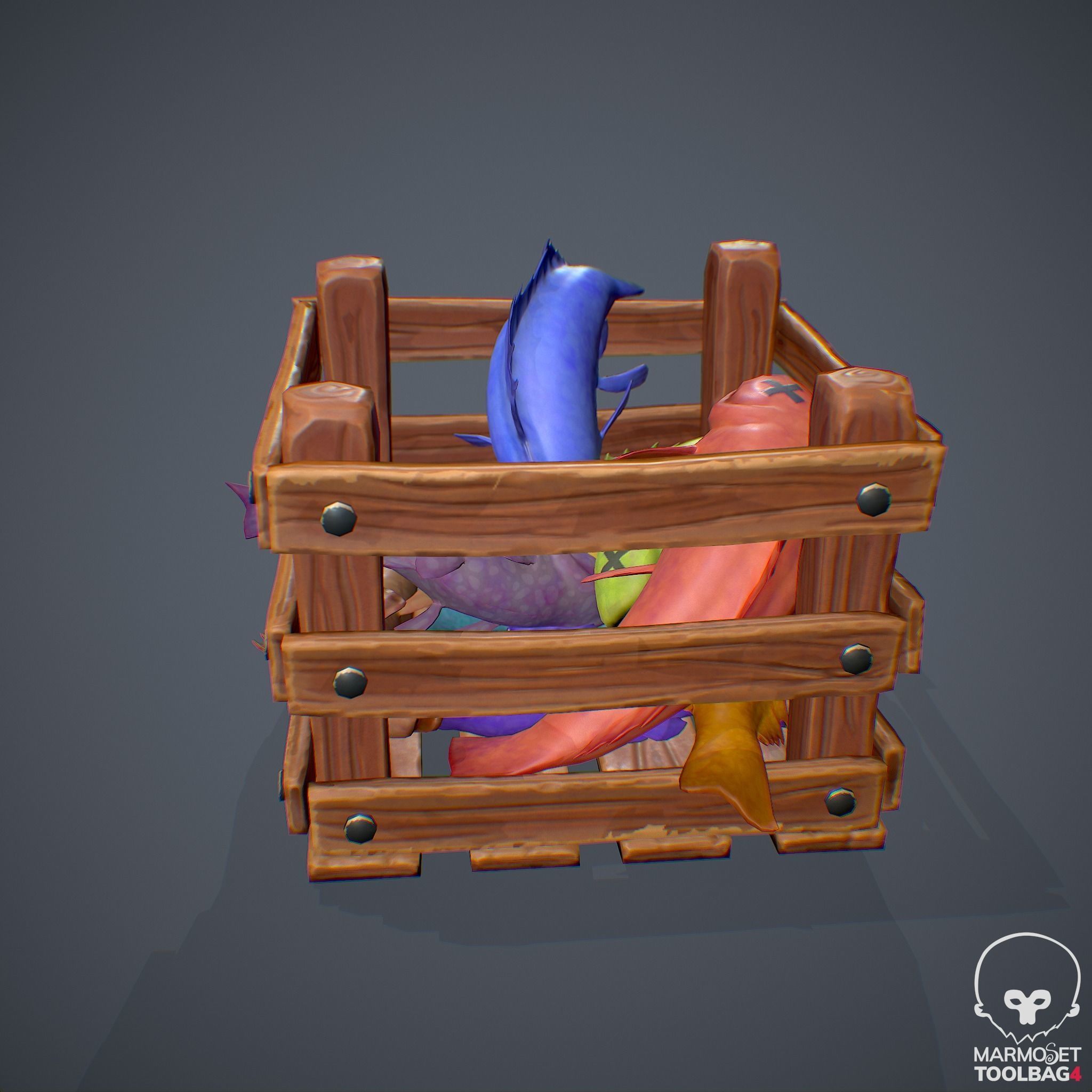 3D model Stylized Box with Fishes - Game Ready Asset VR / AR / low-poly ...