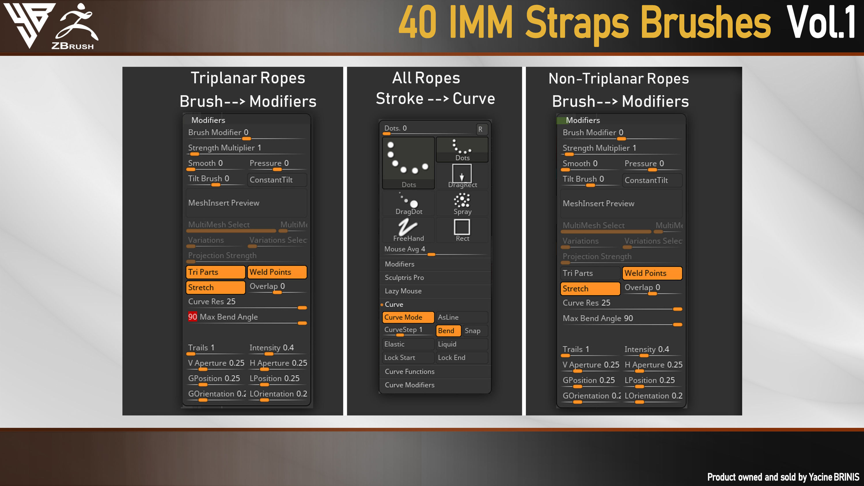 3D model 40 IMM Strap Brushes for ZBrush VR / AR / low-poly | CGTrader