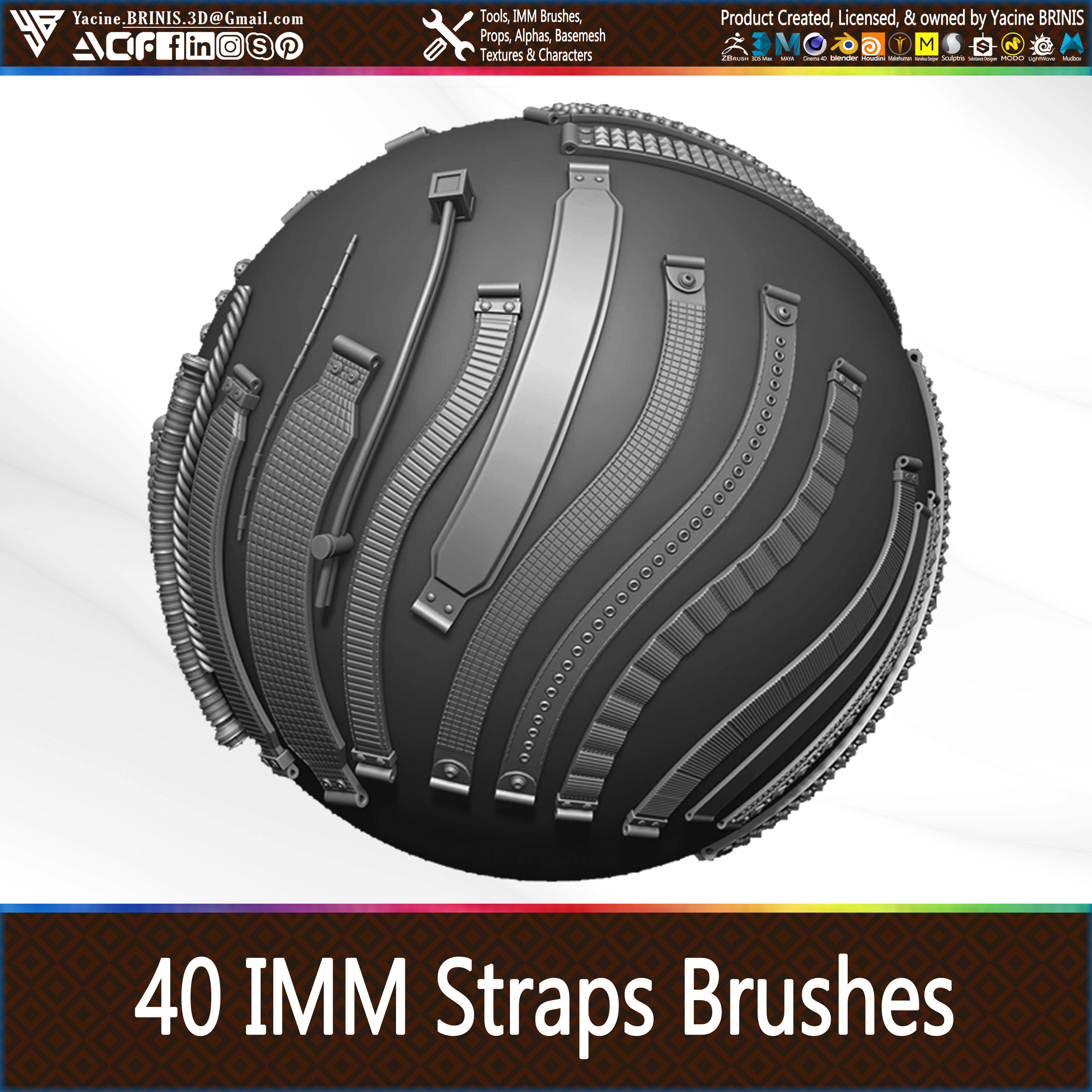 3D model 40 IMM Strap Brushes for ZBrush VR / AR / low-poly | CGTrader