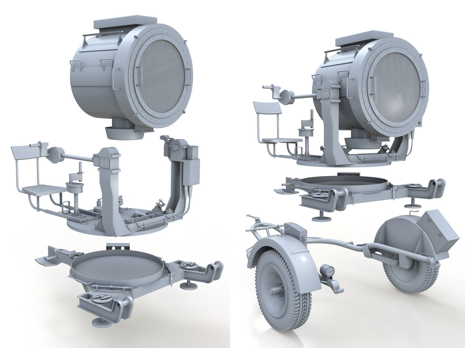 Flak Searchlight SW36 with Generator and Sh Ah 51 Trailer 3D model ...