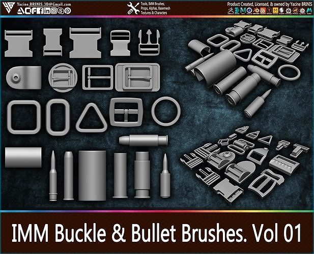 3D model IMM Buckle Brushes for ZBrush Vol 1 VR / AR / low-poly | CGTrader