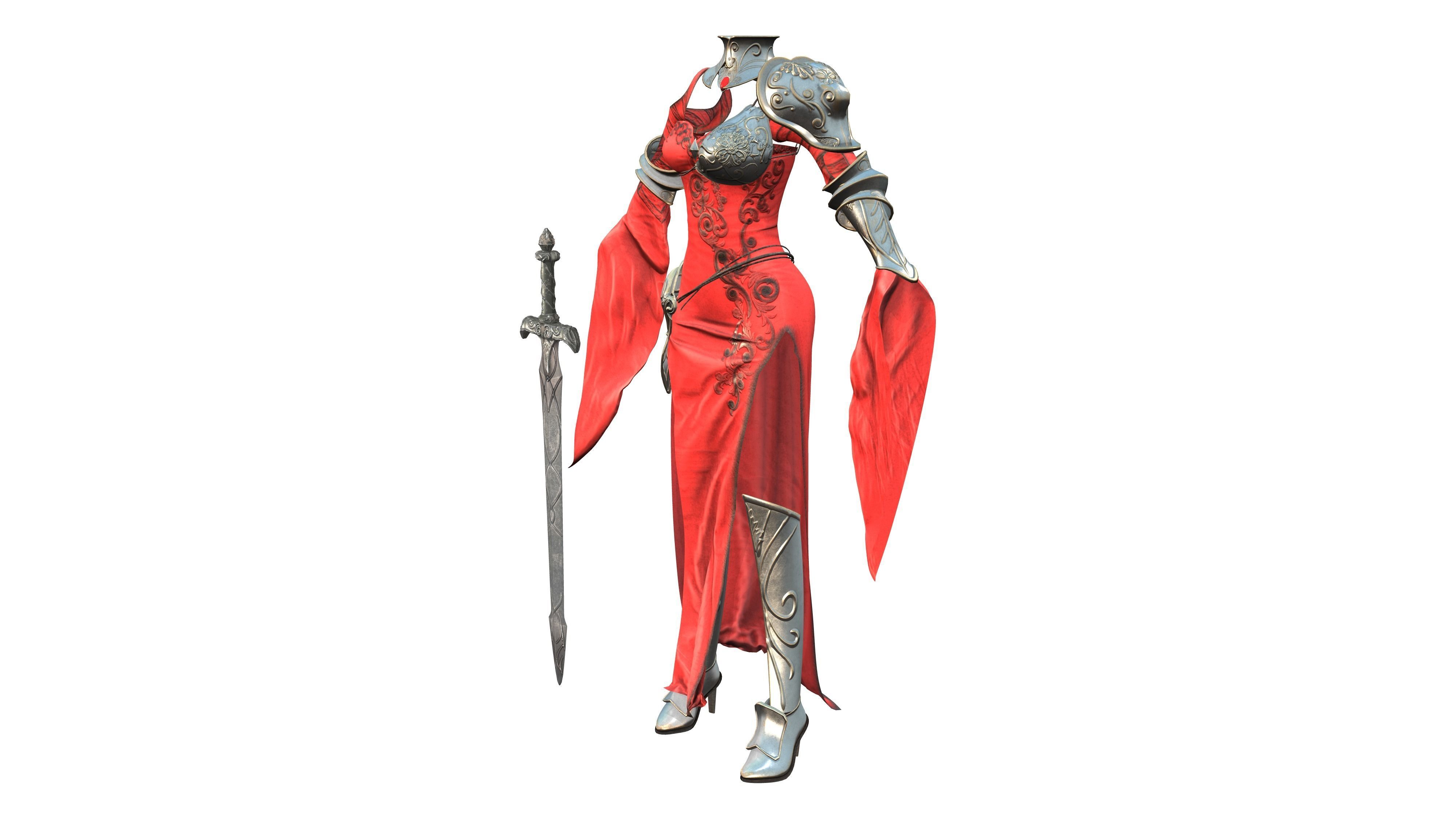 3D model Red Fantasy Full Warrior Outfit VR / AR / low-poly | CGTrader