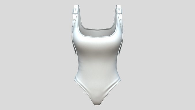3D model White Body Suit Top With Shoulder Straps VR / AR / low-poly ...