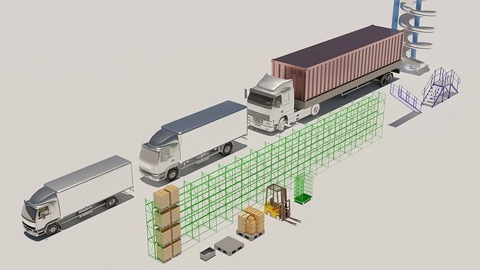 3D model Collection Logistics Rack Palette Rolltainer Truck Folklift VR ...