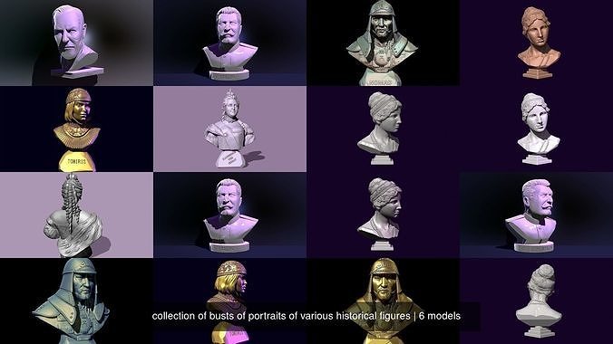 collection of busts of portraits of various historical figures | CGTrader