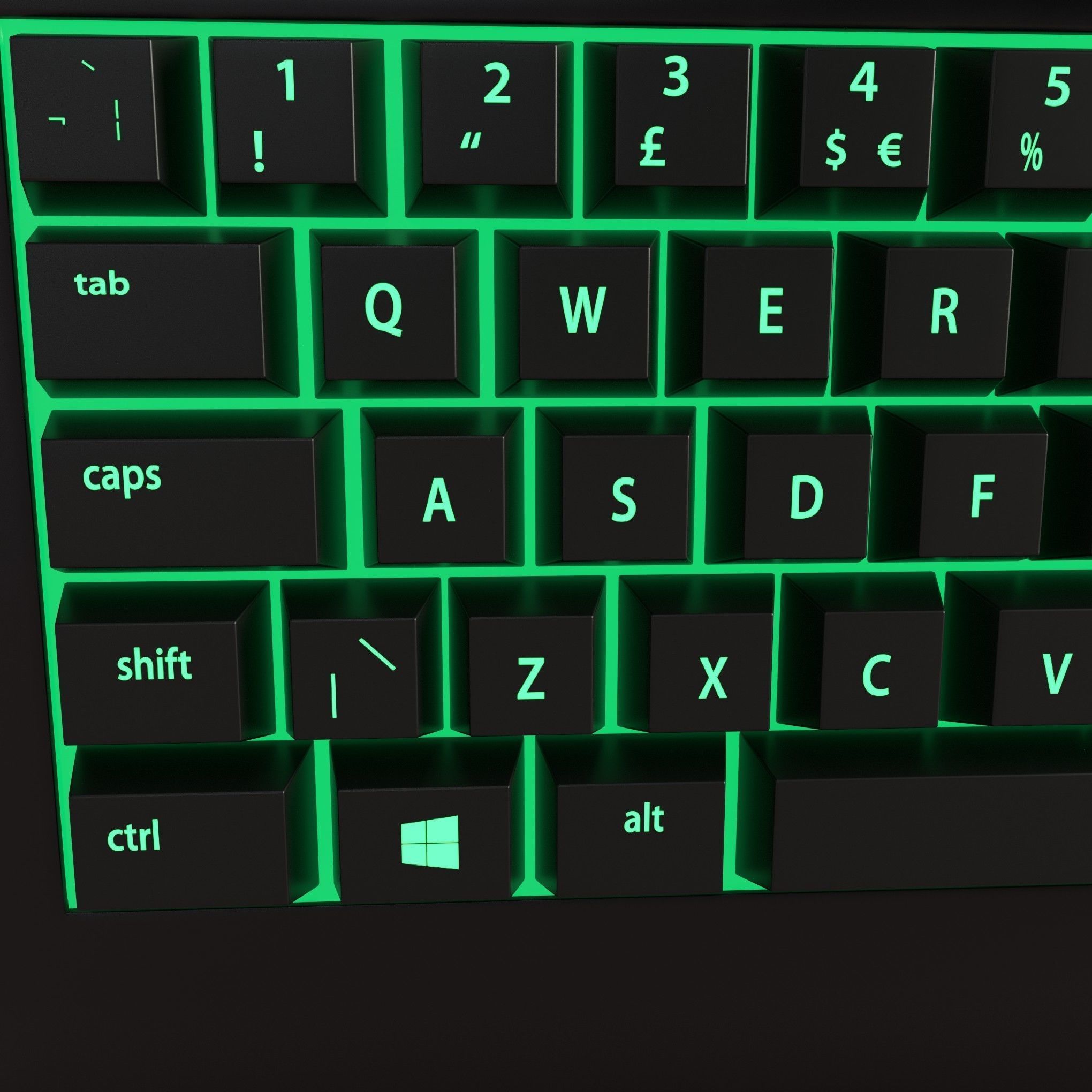 Green rgb pc keyboard 3D model | CGTrader