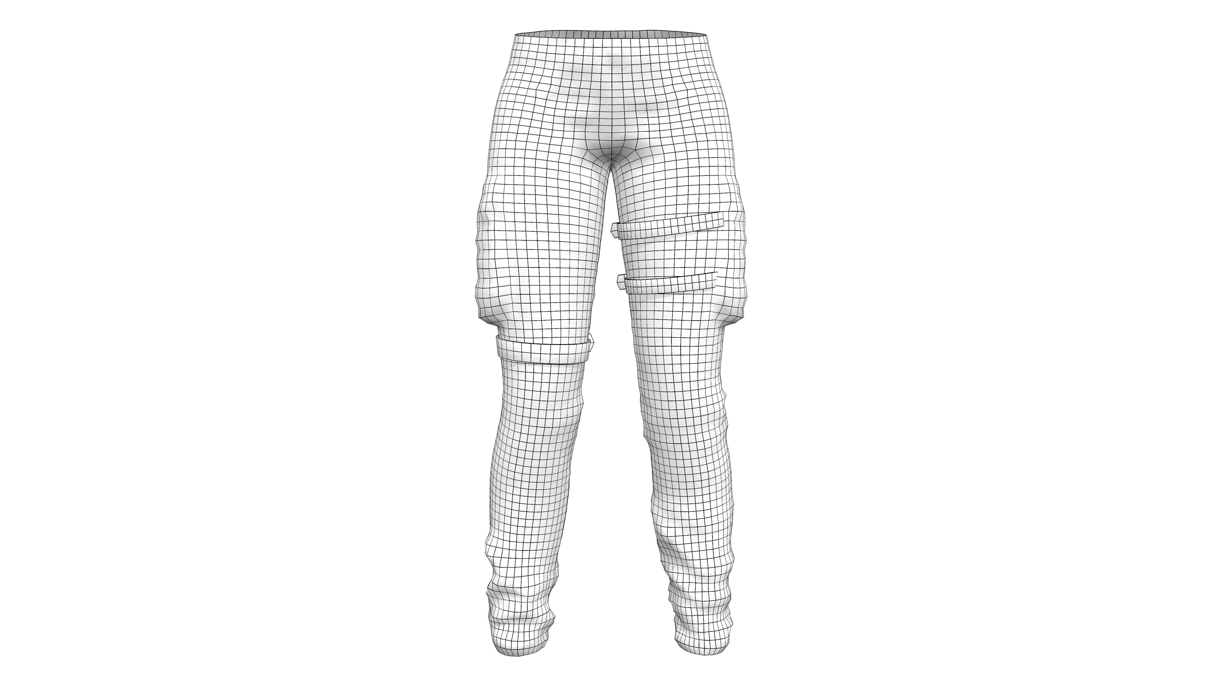 3D model Black Decorated Cargo Pants With Side Pockets VR / AR / low ...