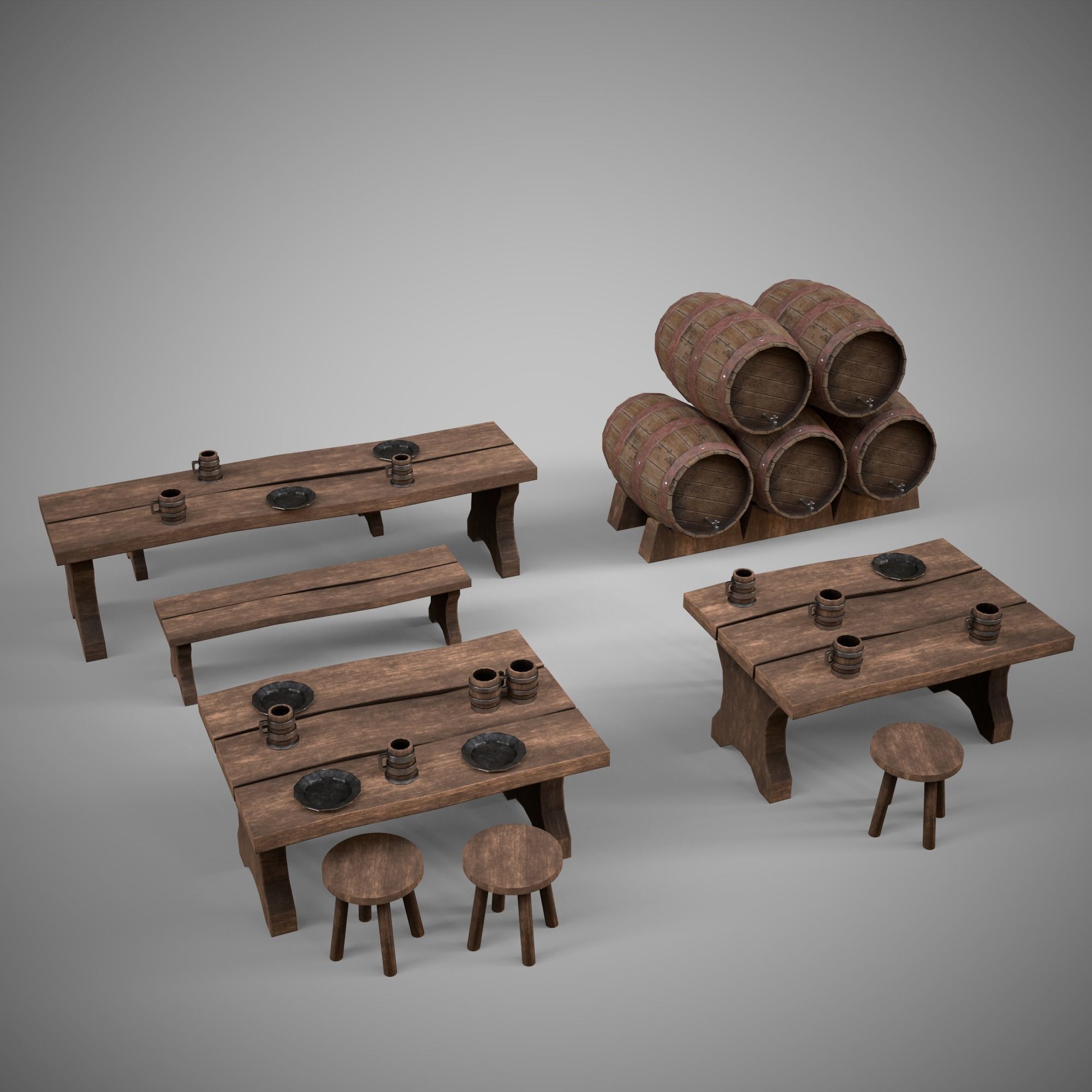 3D model Set for creating a beer bar Low-poly 3D model VR / AR / low ...