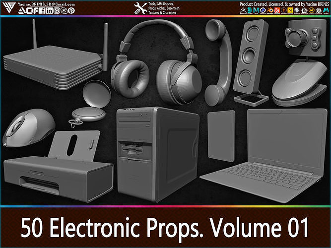 3D model 50 Electronic Props Kitbash Vol 01 VR / AR / low-poly | CGTrader