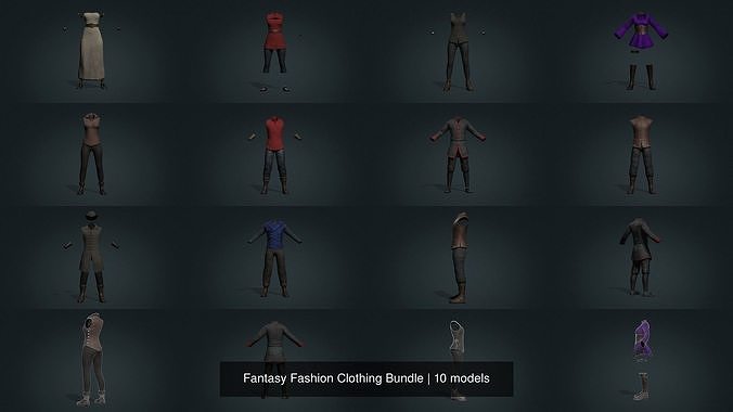 3D Model Collection Fantasy Fashion Clothing Bundle VR / AR / low-poly ...