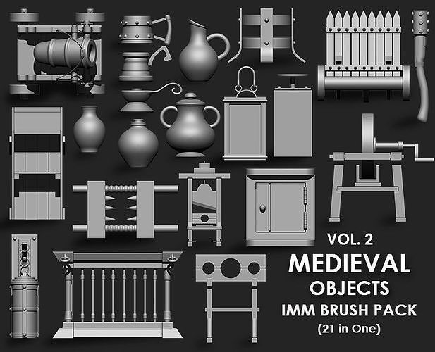 Medieval Objects Imm Brush Pack 21 in one Vol 2 3D model | CGTrader