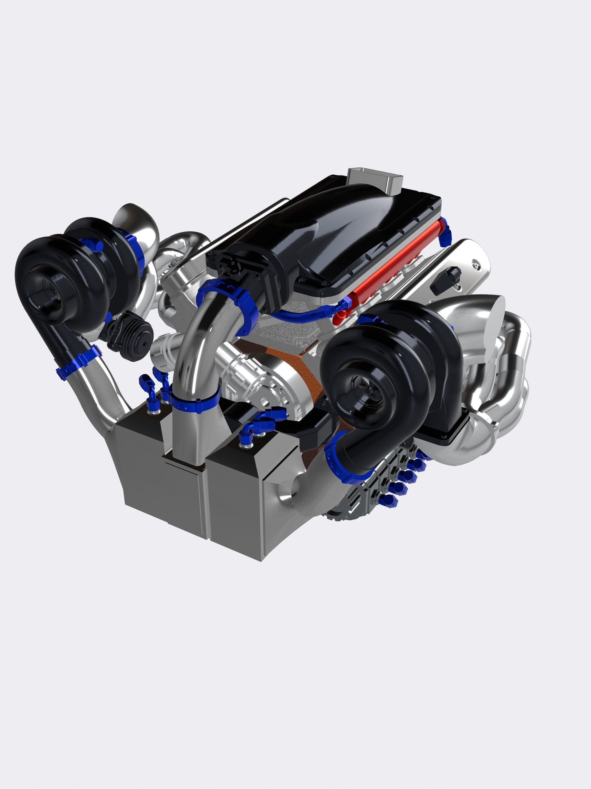 LSX Twin Turbo Intercooled Motor with AN fittings HIGH DETAIL 3D model ...