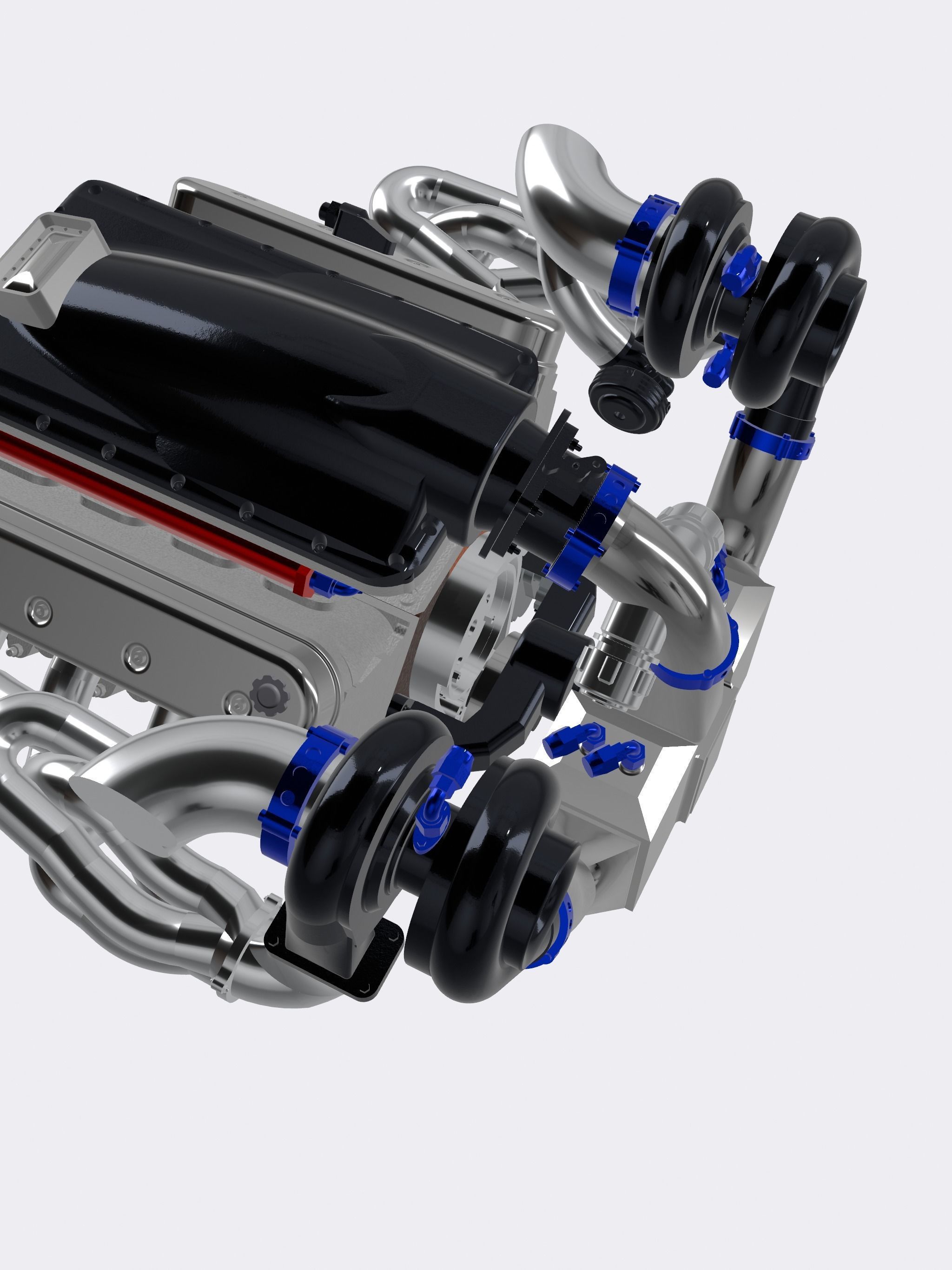 LSX Twin Turbo Intercooled Motor with AN fittings HIGH DETAIL 3D model ...