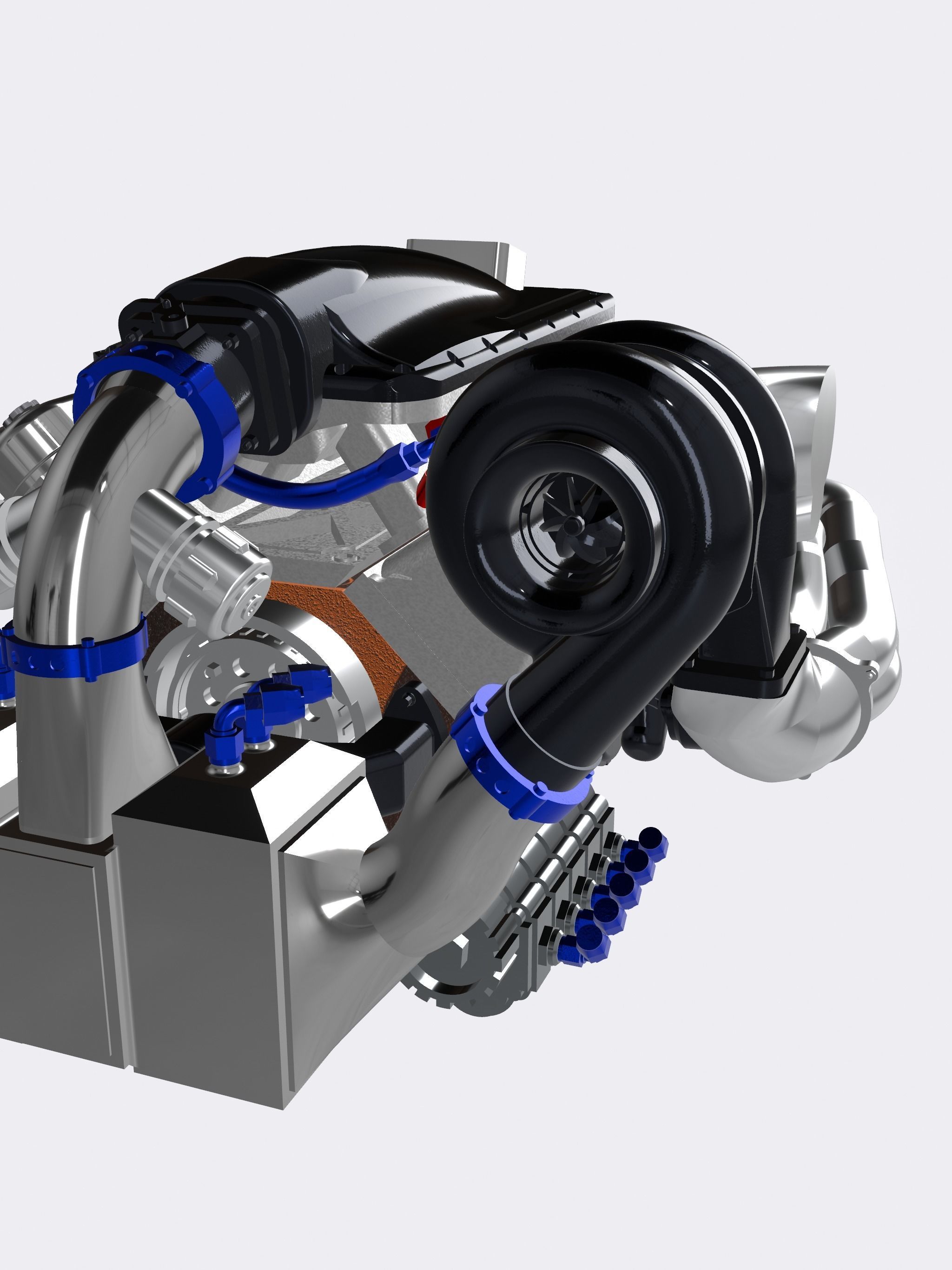 LSX Twin Turbo Intercooled Motor with AN fittings HIGH DETAIL 3D model ...