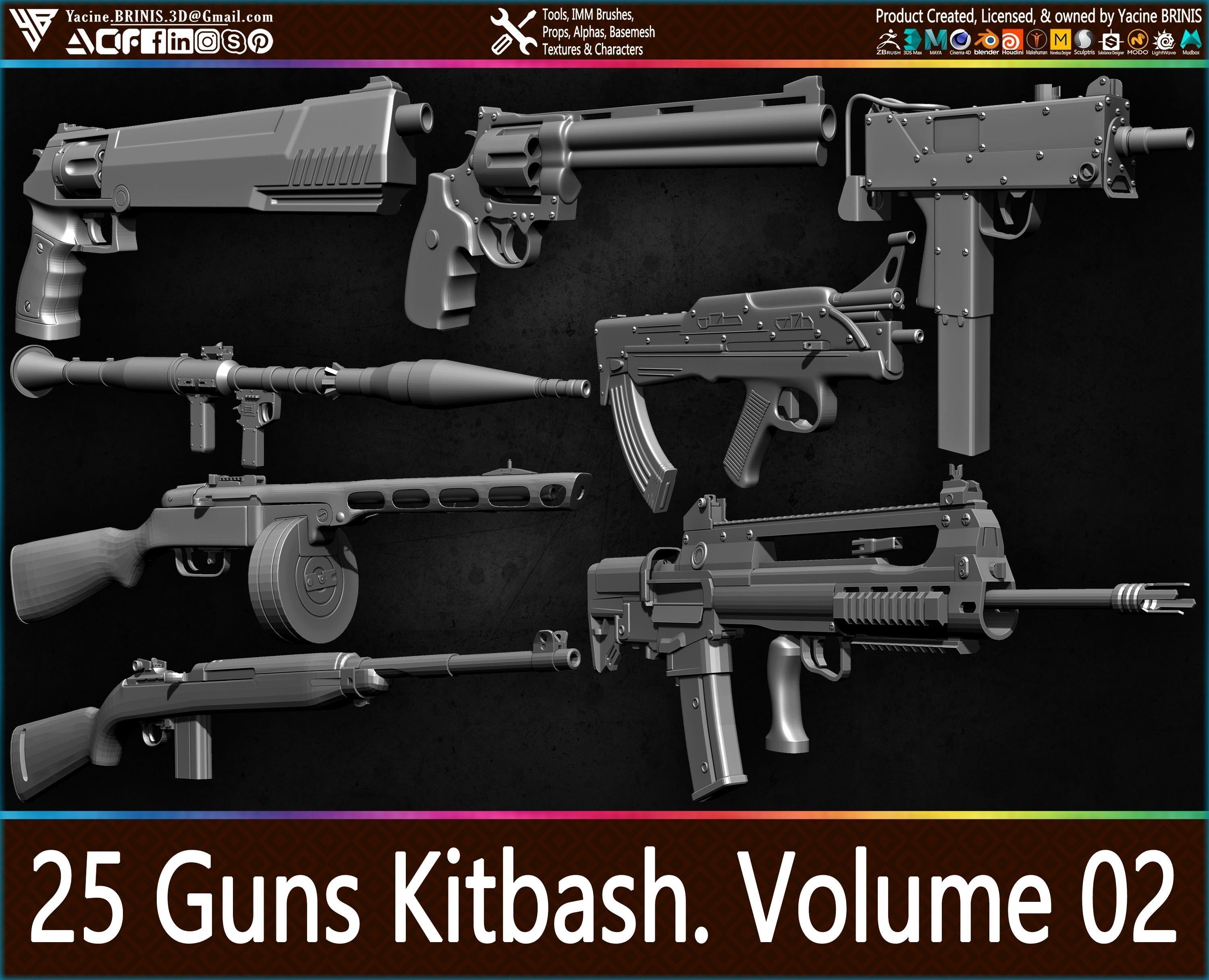 3D model 25 Guns Kitbash Vol 02 VR / AR / low-poly | CGTrader
