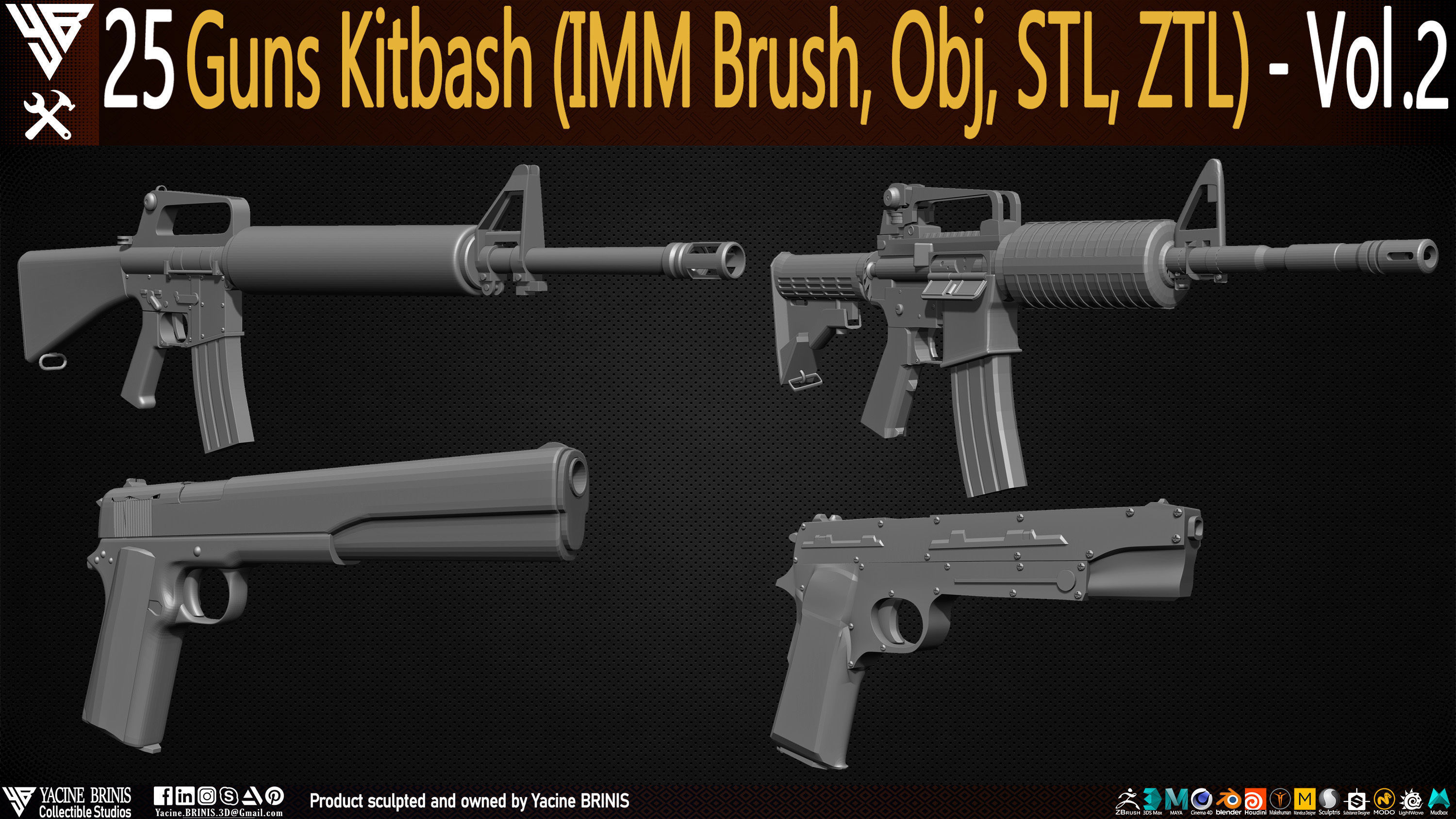 3D model 25 Guns Kitbash Vol 02 VR / AR / low-poly | CGTrader