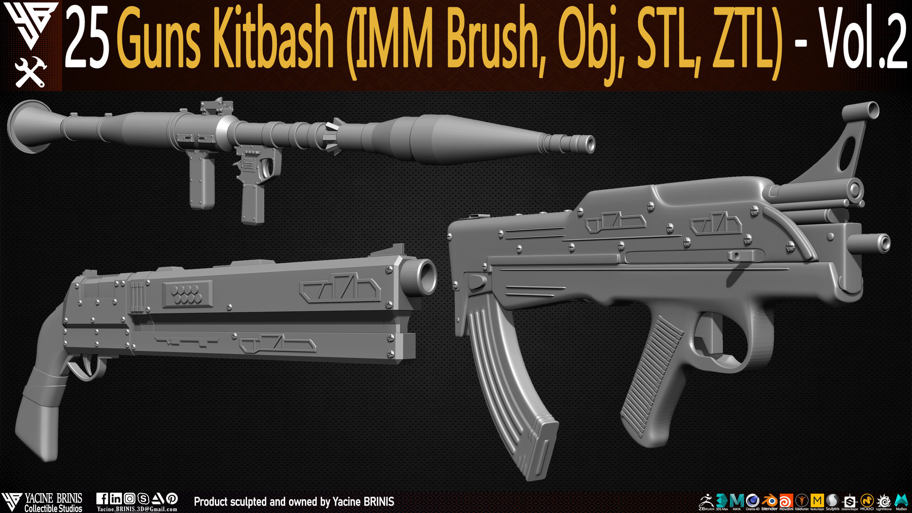 3D model 25 Guns Kitbash Vol 02 VR / AR / low-poly | CGTrader