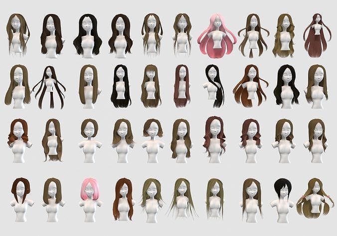 Hair collection long wigs for sims 3D model | CGTrader