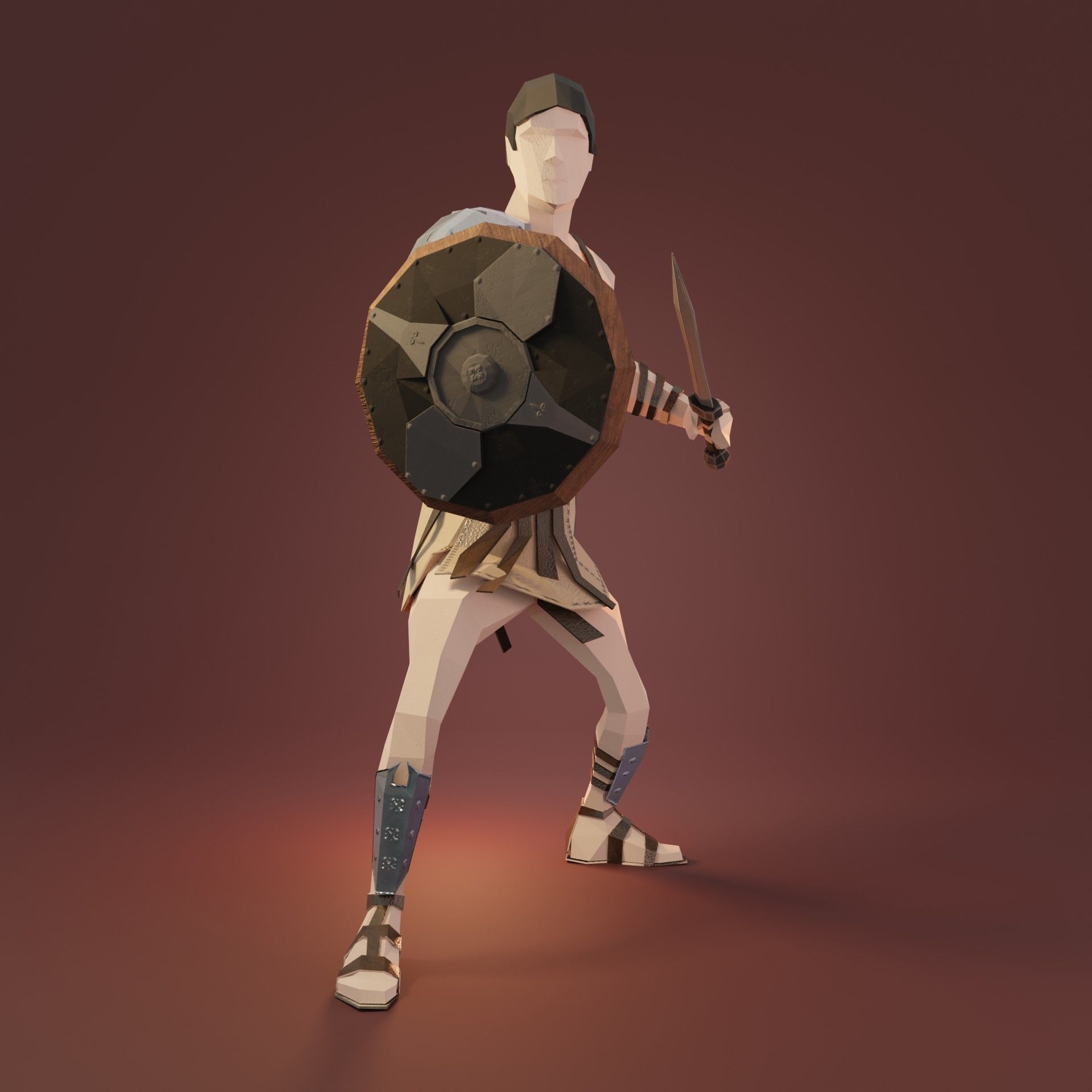 Gladiator Low Poly Stylized Game Ready Character with Bone Pose free VR ...
