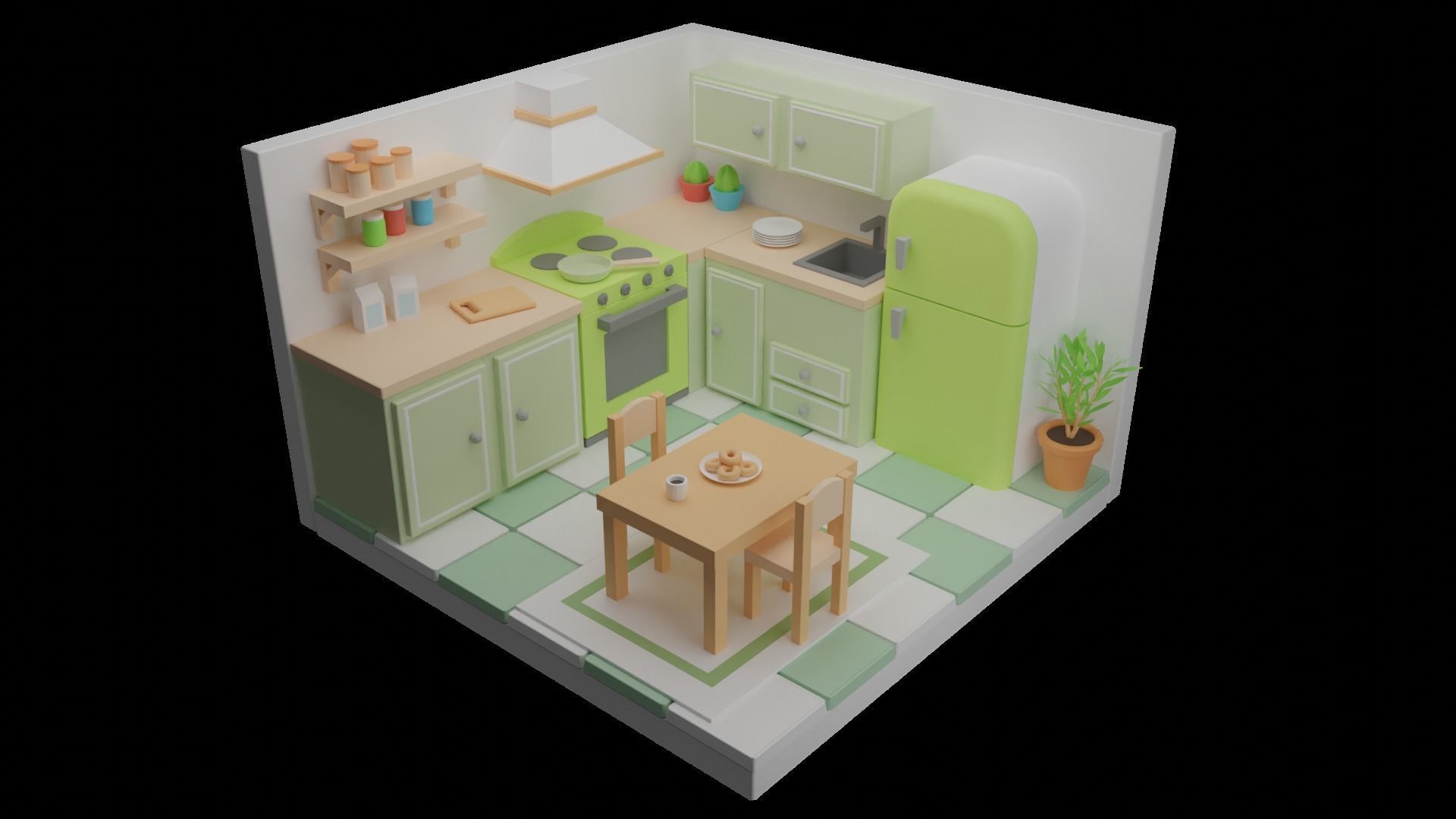 Low poly Kitchen toy with furniture free VR / AR / low-poly 3D model ...