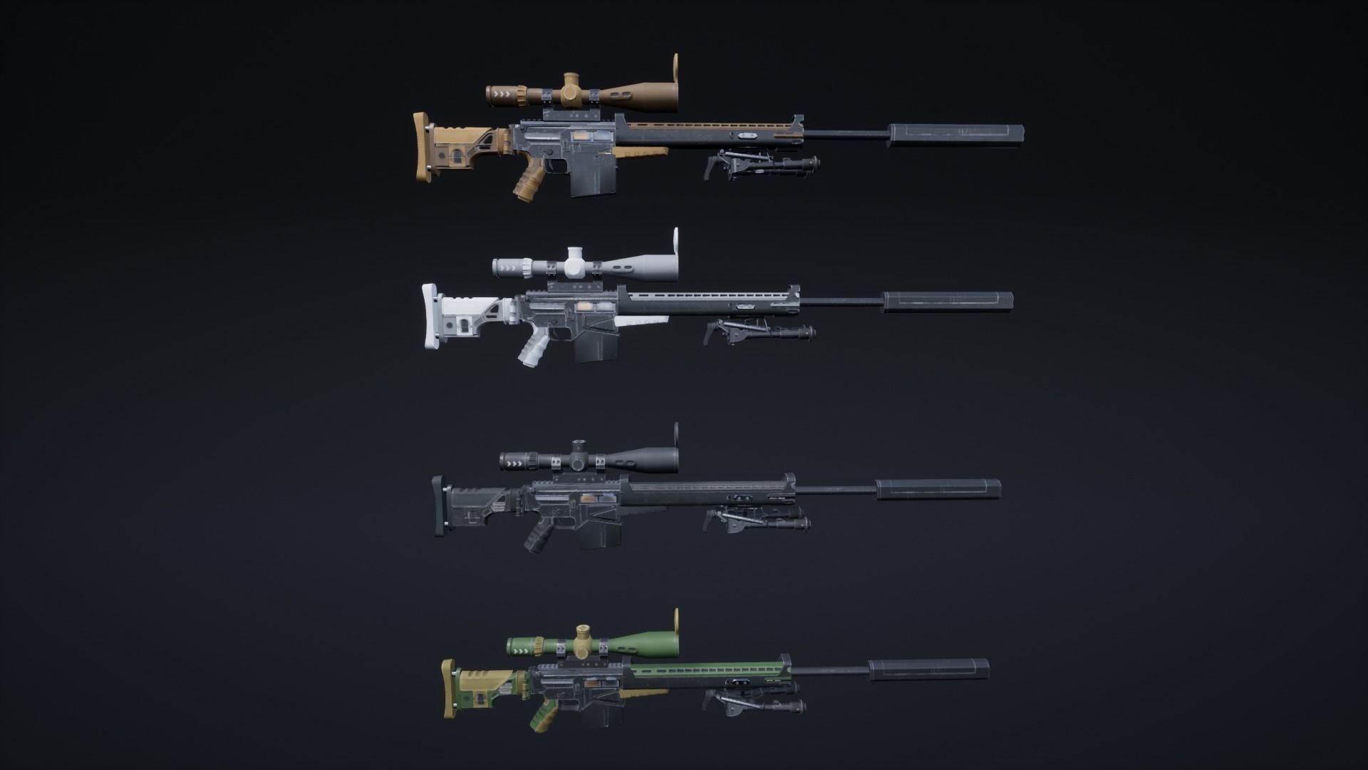 3D model Sniper different colored guns VR / AR / low-poly | CGTrader