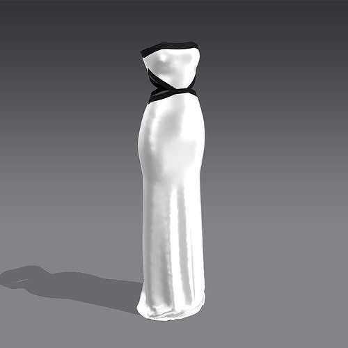 DIAMOND CUT DRESS BLACK ANND WHITE COLOR BLOCK STRAPLESS 3D model ...