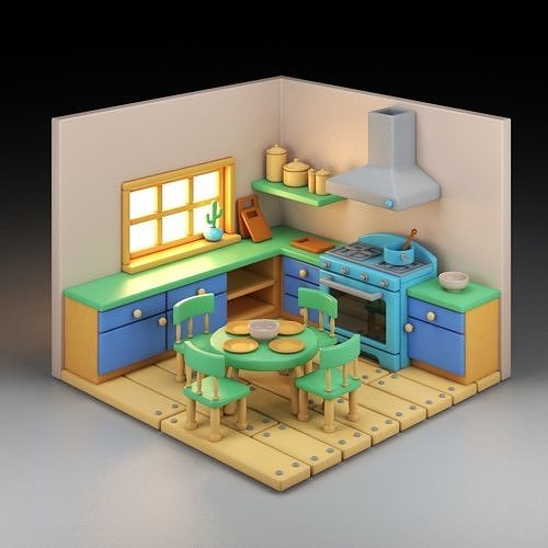 low poly isometric kitchen set 3D model | CGTrader