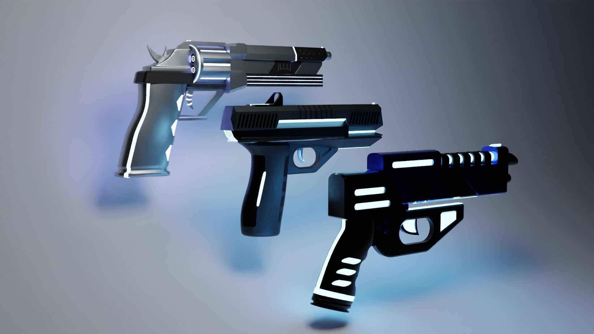 3D model Neon Guns And Revolver bundle VR / AR / low-poly | CGTrader