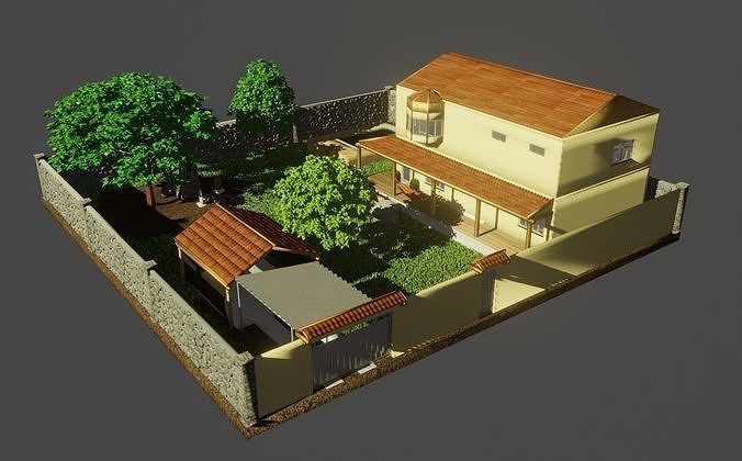 3D model Simple house with a yard VR / AR / low-poly | CGTrader