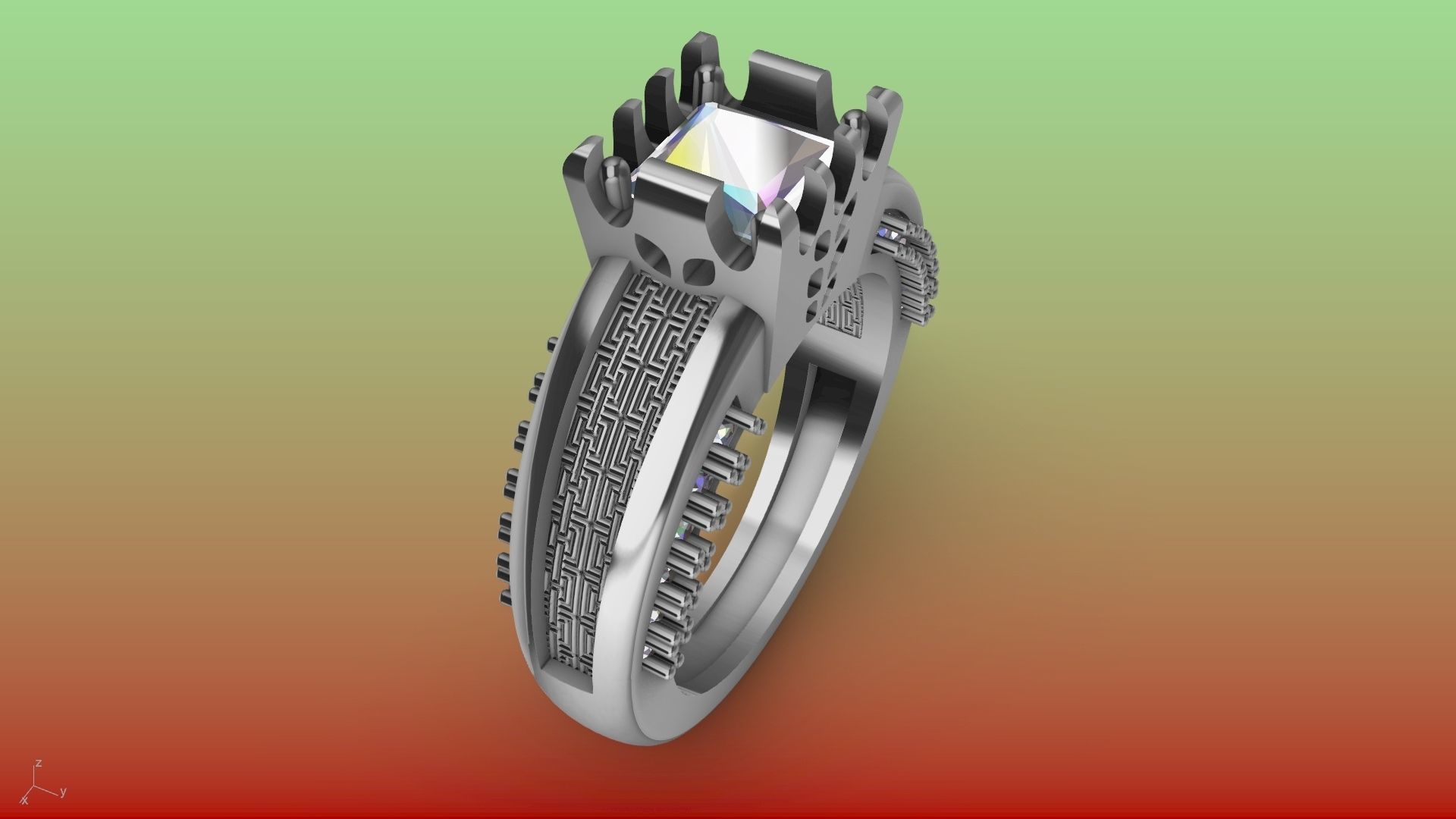 princess cut jali diamond shank ring stl verified 3D model 3D printable | CGTrader