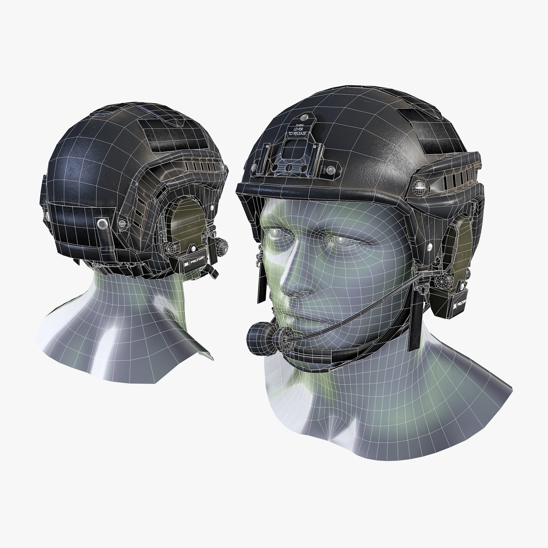3D model Tactical Headset Military Helmet Low Poly VR / AR / low-poly ...
