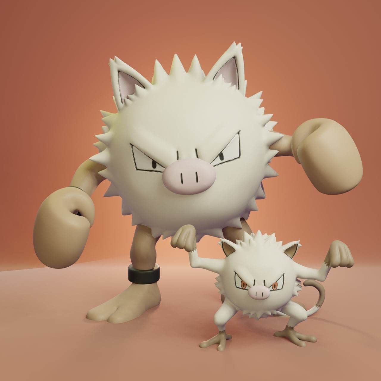 Pokemon - Mankey and Primeape with 2 poses each 3D model 3D printable ...