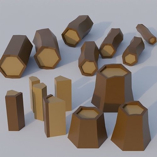 Lowpoly Logs set of wooden pieces free VR / AR / low-poly 3D model ...