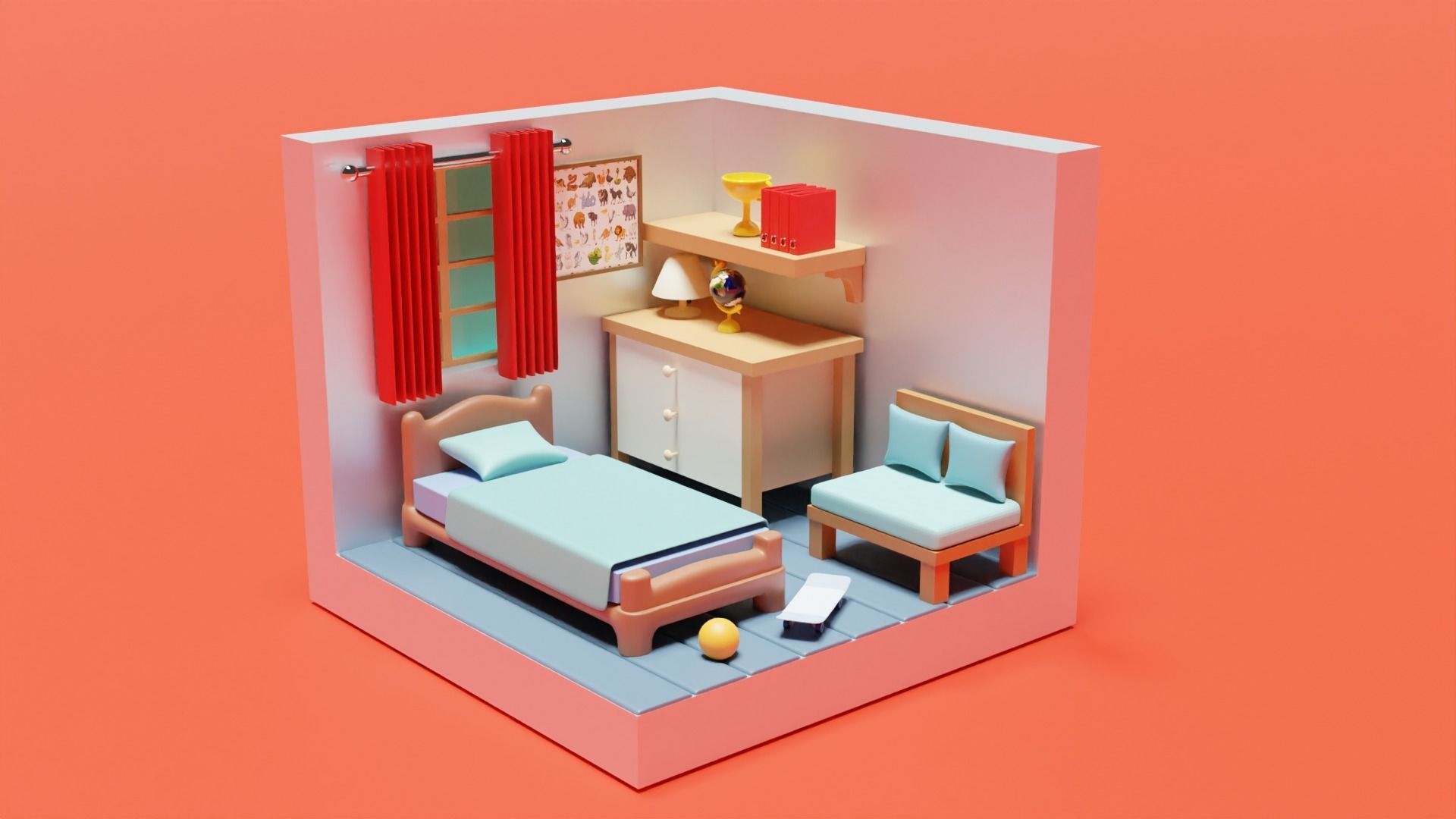 Cartoon 3d bedroom 3D model | CGTrader