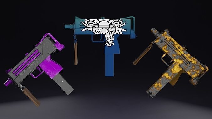 3D model Three stylized Mac-10 PBR game ready Low-poly 3D models VR ...