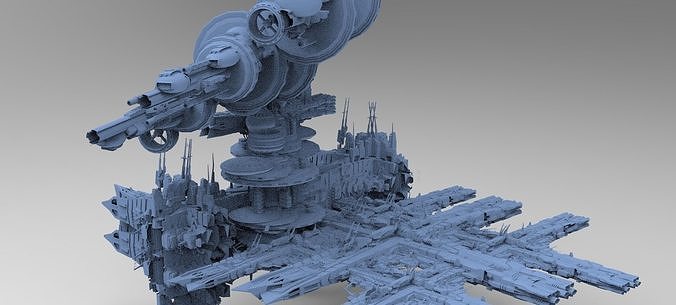 Sci-Fi City dystopia base With floating city base 3D model | CGTrader