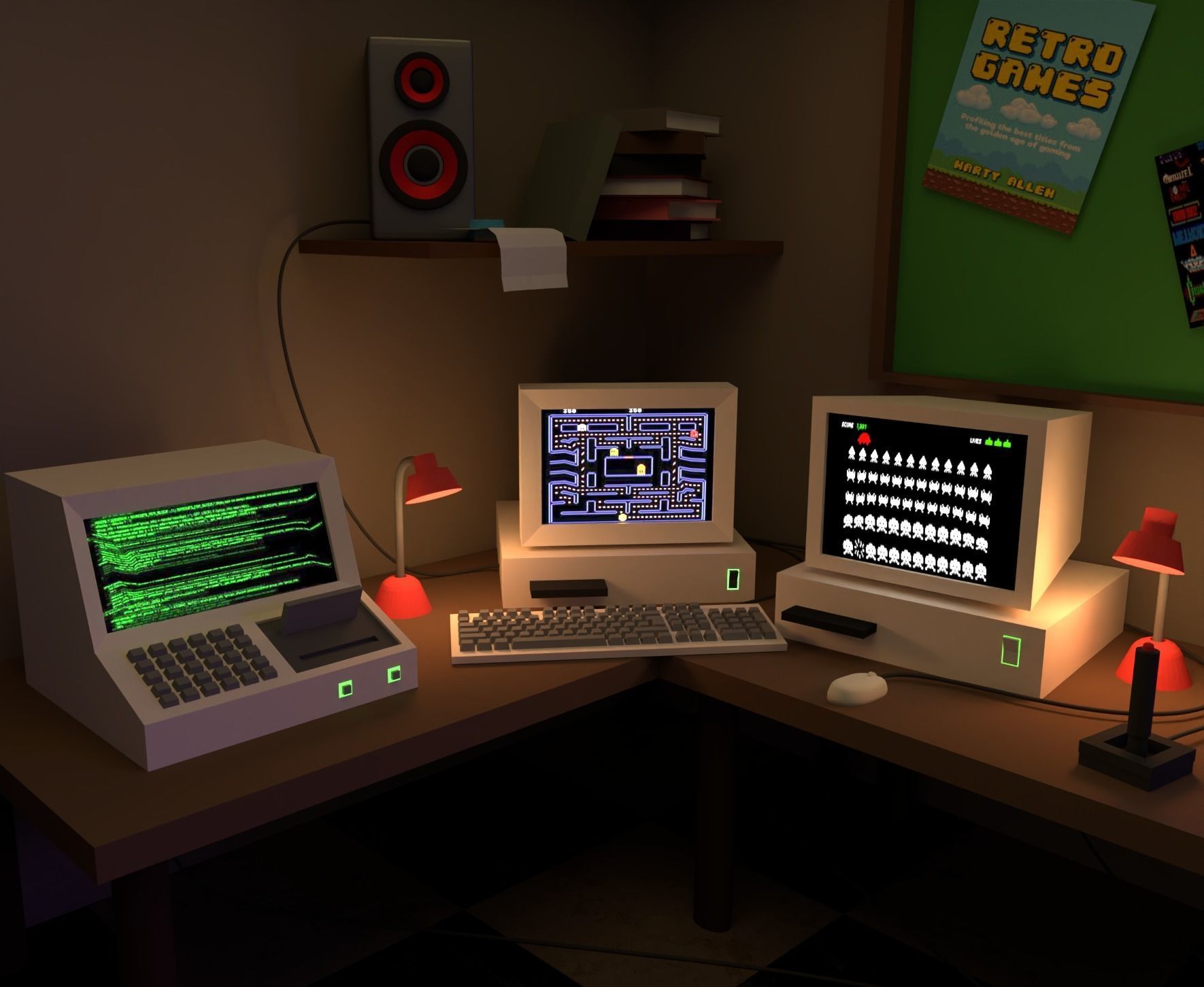 low poly 90S RETRO GAMING AND HACKER ROOM free 3D model | CGTrader