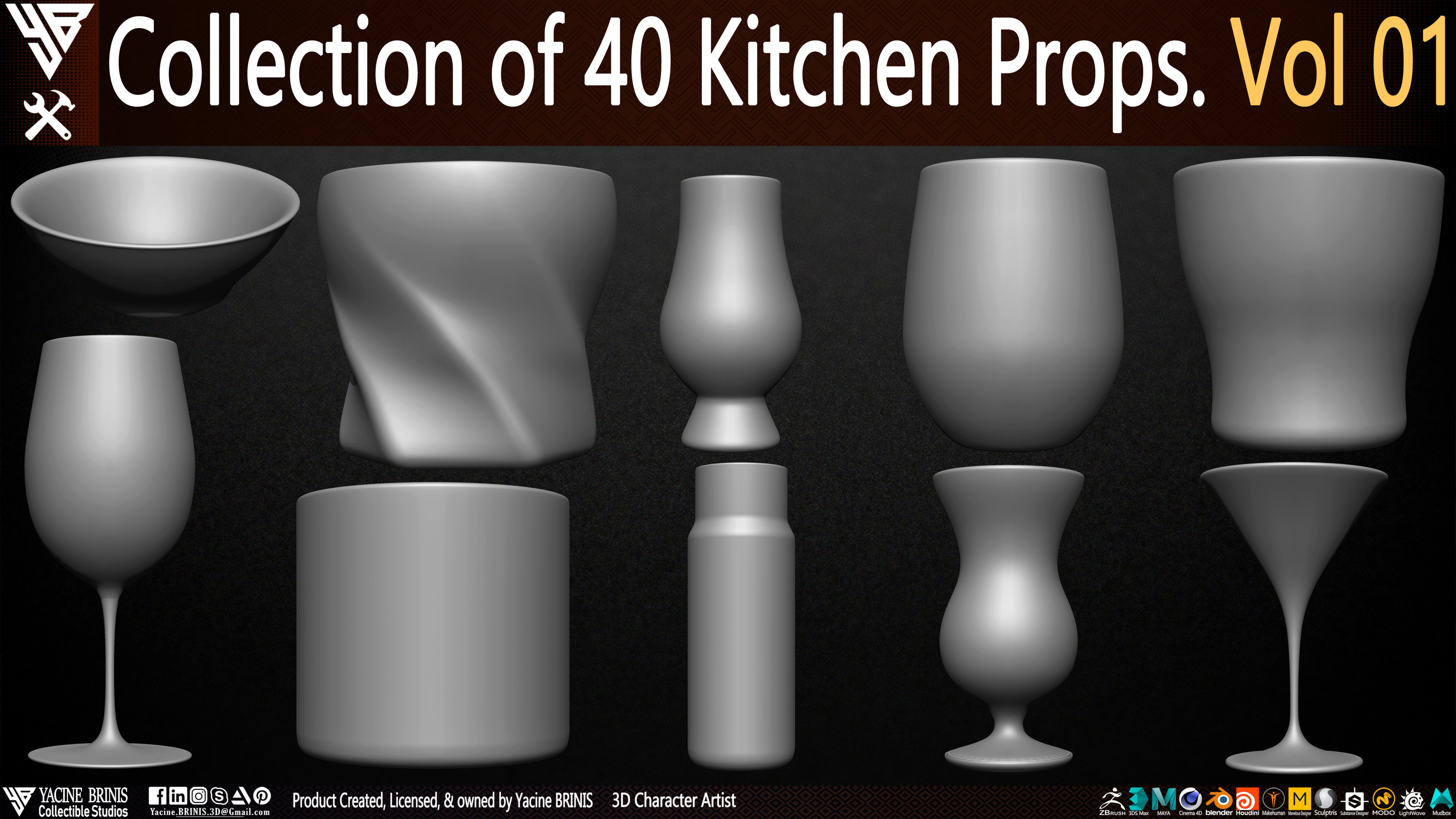 3D model Collection of 40 Kitchen Prop Dishes Vol 01 VR / AR / low-poly ...